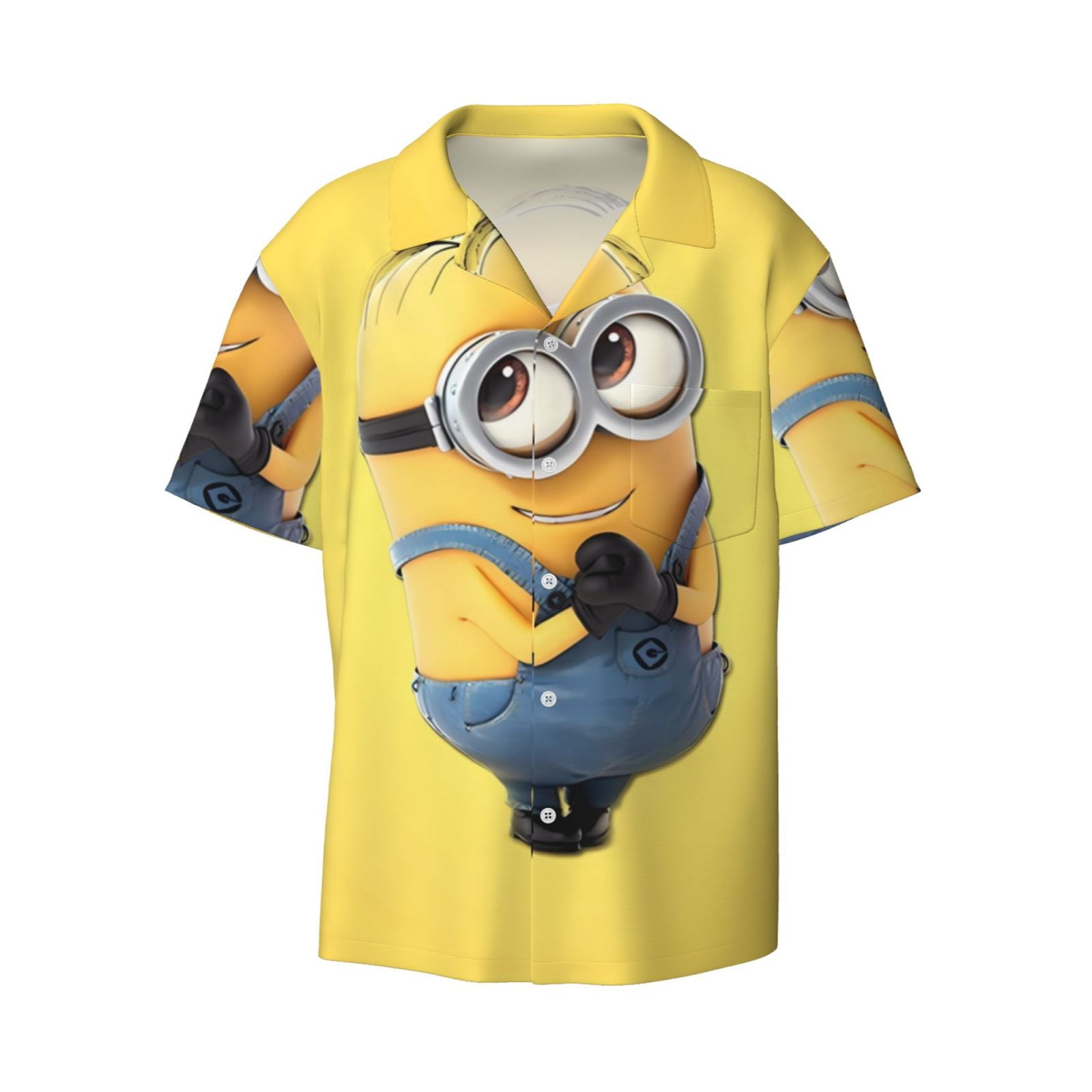 Lafuoo Minions Pattern Men's Cuban Collar Short Sleeve Shirt, Button ...