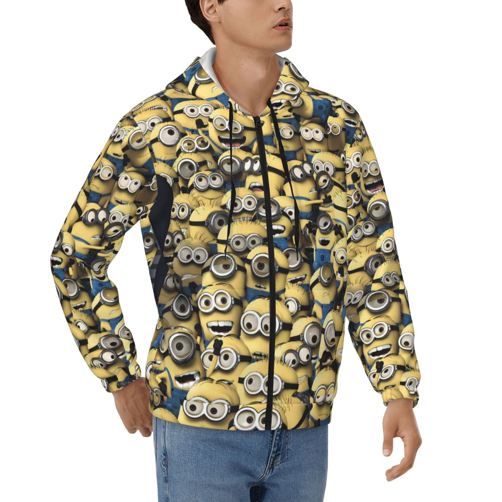 Lafuoo Minions Pattern Men's Hooded Zip-Up Cardigan, Long-Sleeved Sport Hooded Jacket-Large ...