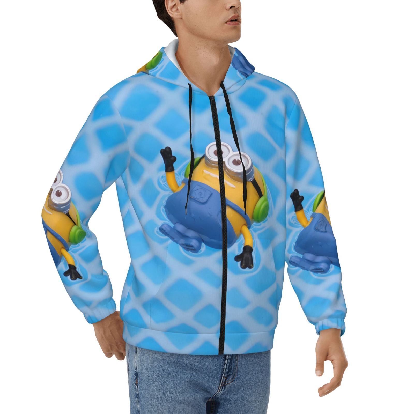Lafuoo Minions Pattern Men's Hooded Zip-Up Cardigan, Long-Sleeved Sport ...
