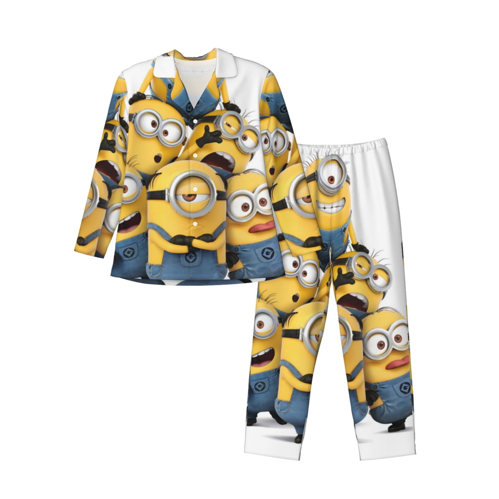 Lafuoo Minions Pattern Men's Long Sleeve Cardigan Pajama Set, Button ...