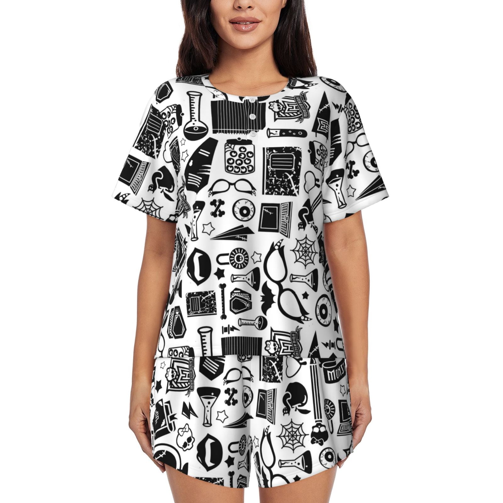 Lafuoo Monster High Pattern Women's Round Neck Short Sleeve Pajamas Set ...