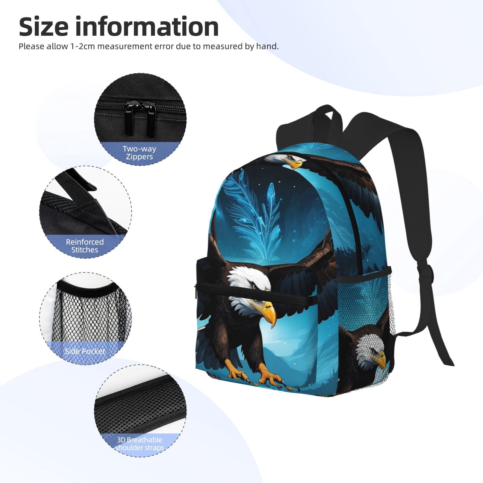 Lafuoo Night Sky Forest Bald Eagle Pattern Casual Backpack, Large ...