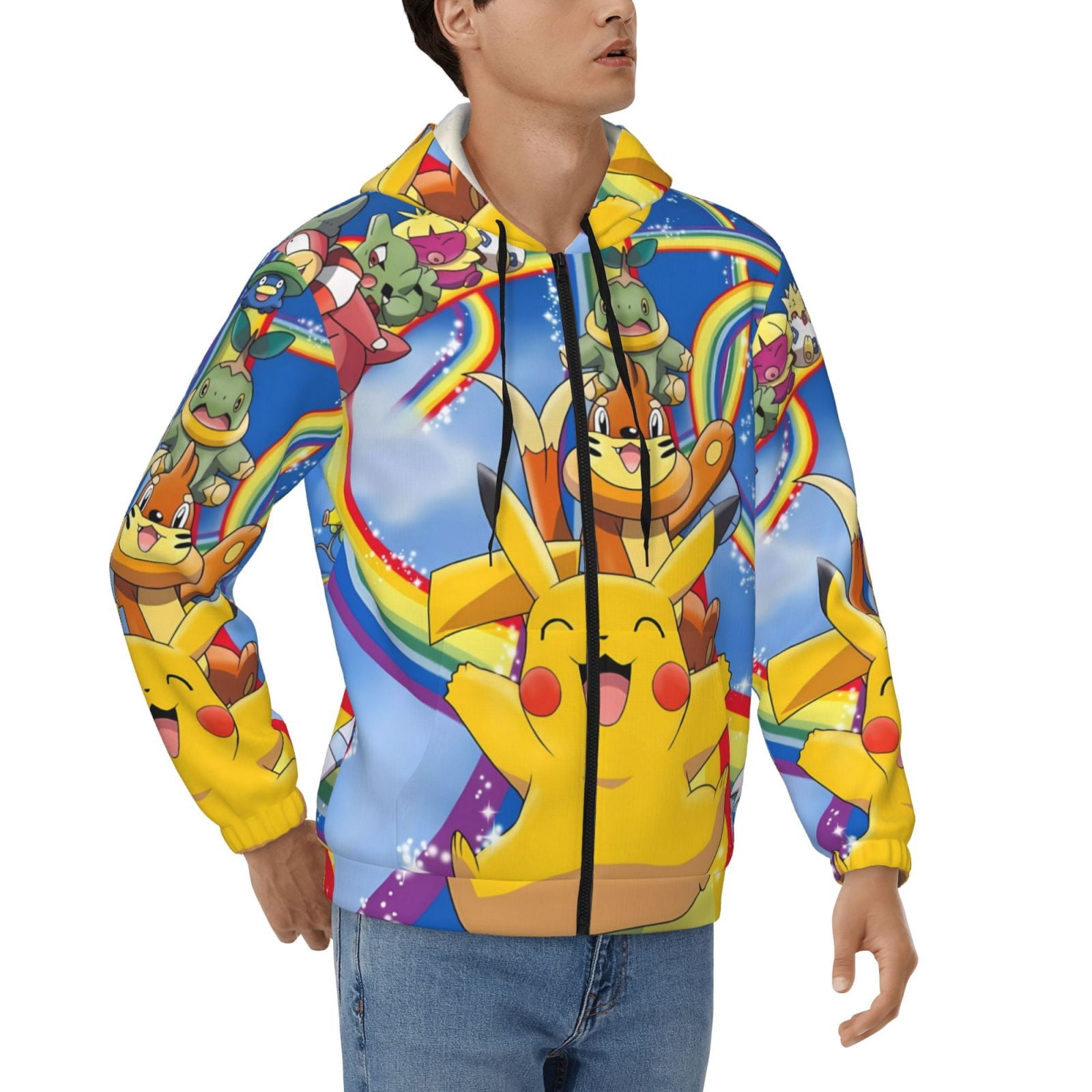 Lafuoo Pokemon Pattern Men's Hooded Zip-Up Cardigan, Long-Sleeved Sport ...