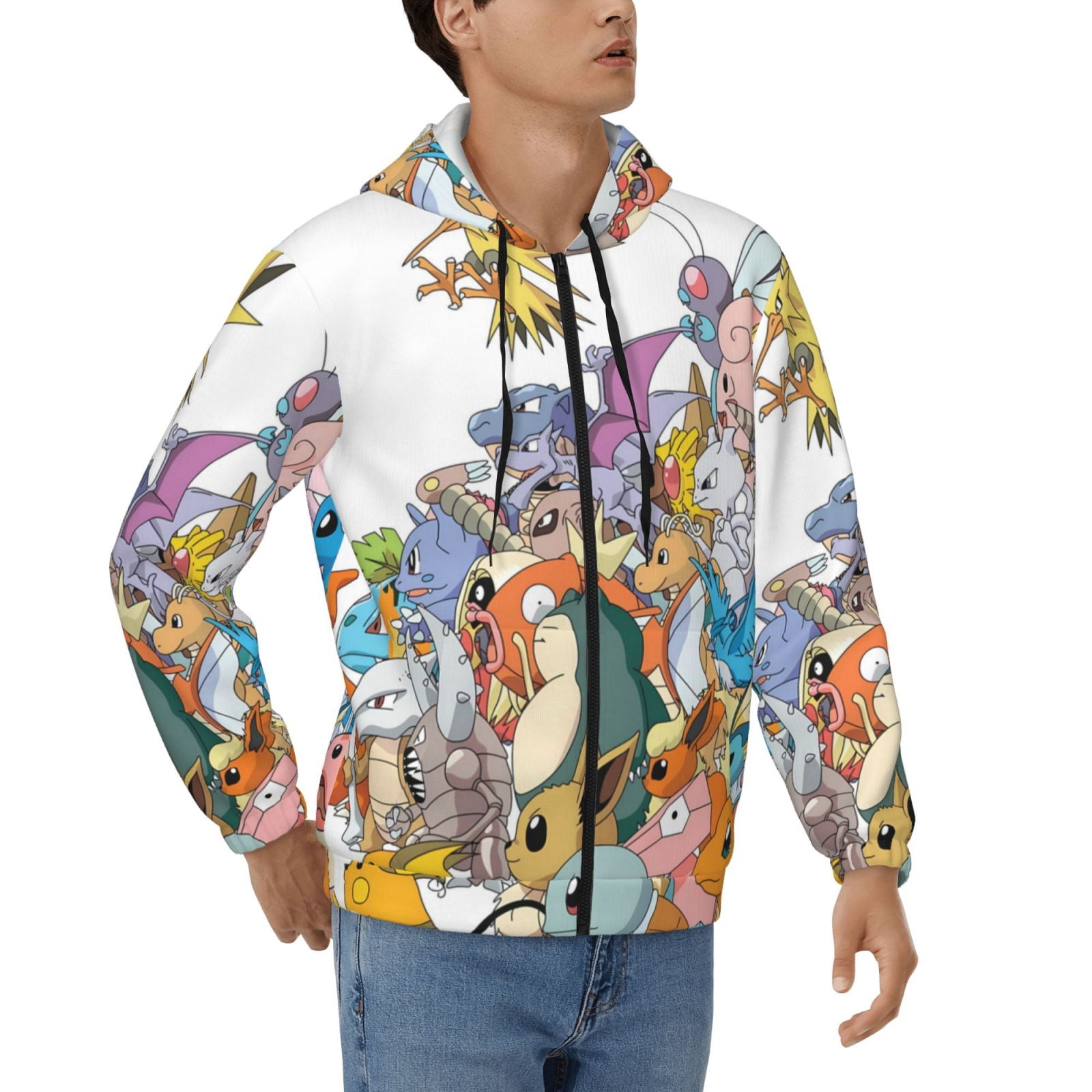 Lafuoo Pokemon Pattern Men's Hooded Zip-Up Cardigan, Long-Sleeved Sport ...