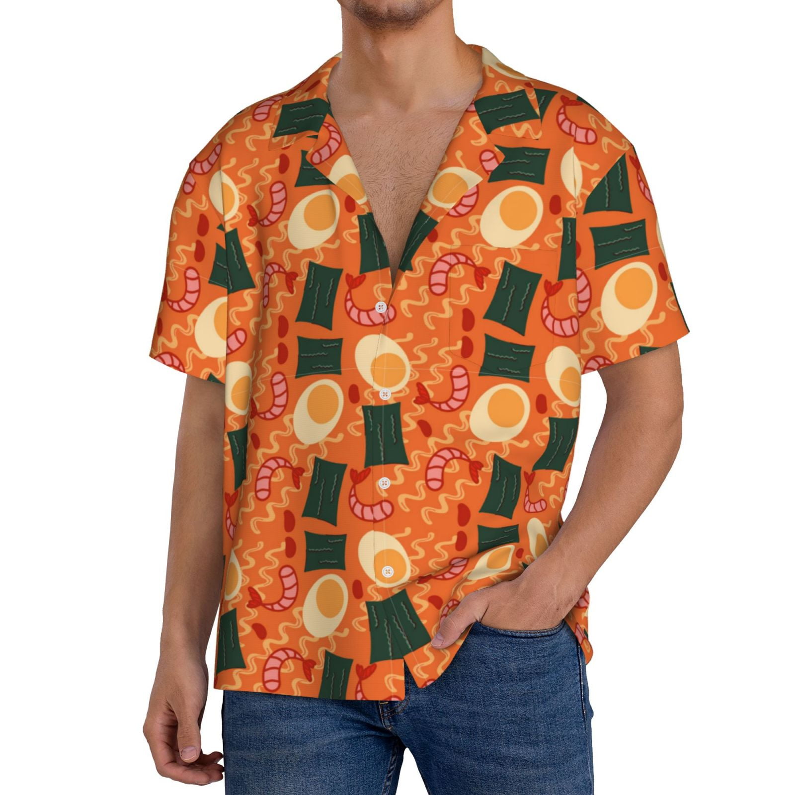 Lafuoo Ramen Noodle Soup Pattern Men's Cuban Collar Short Sleeve Shirt ...
