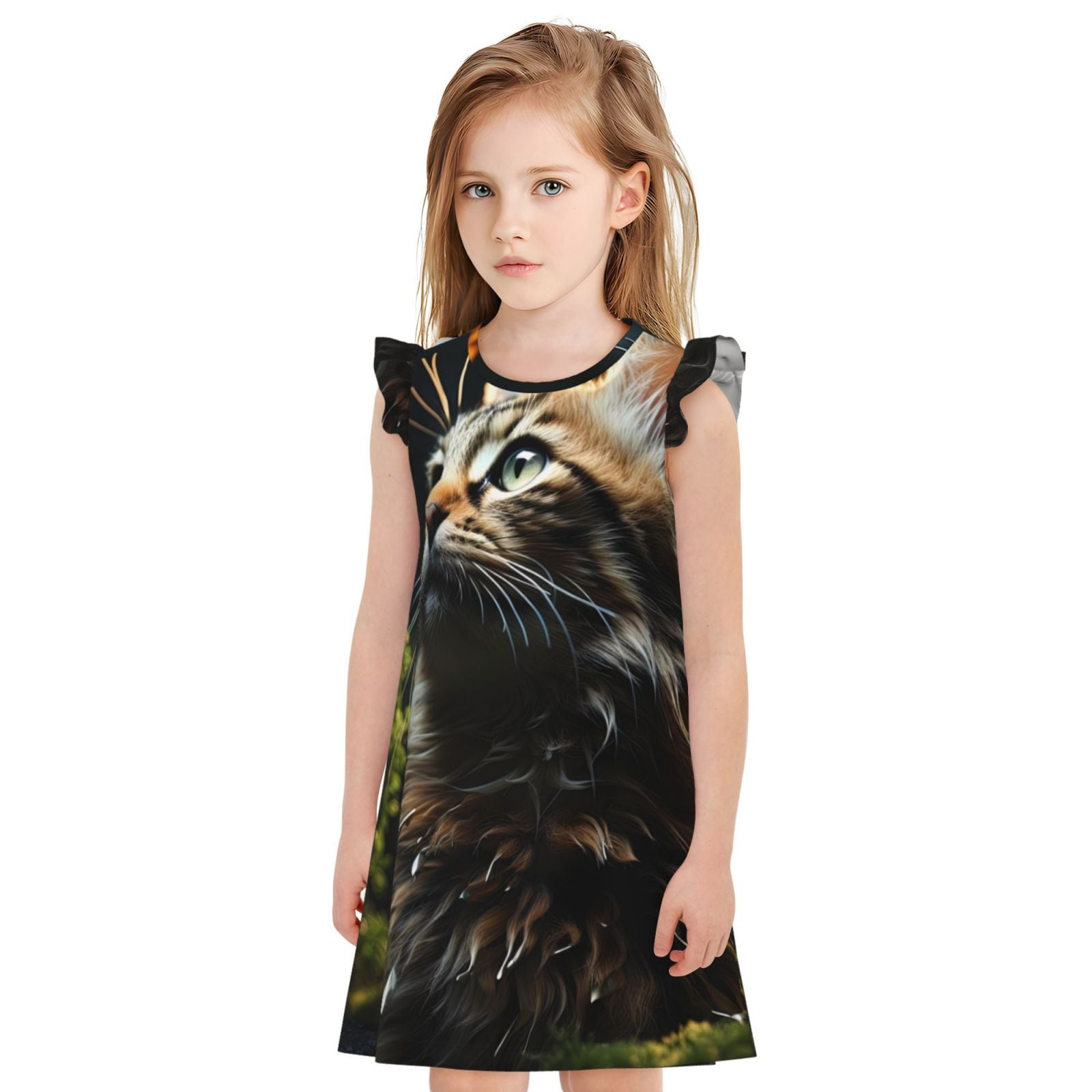 Lafuoo Realistic Style Cute Cat Pattern Girls' Small Flying Sleeve ...