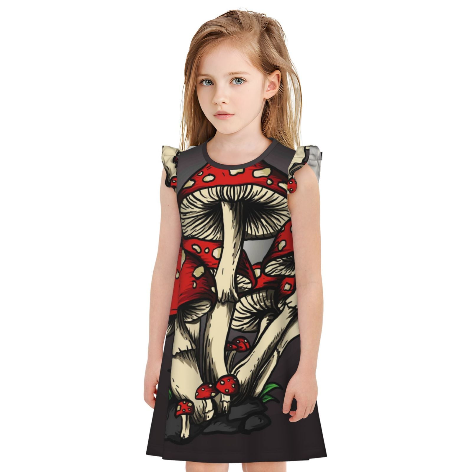 Lafuoo Red Mushrooms Pattern Girls' Small Flying Sleeve Nightdress ...