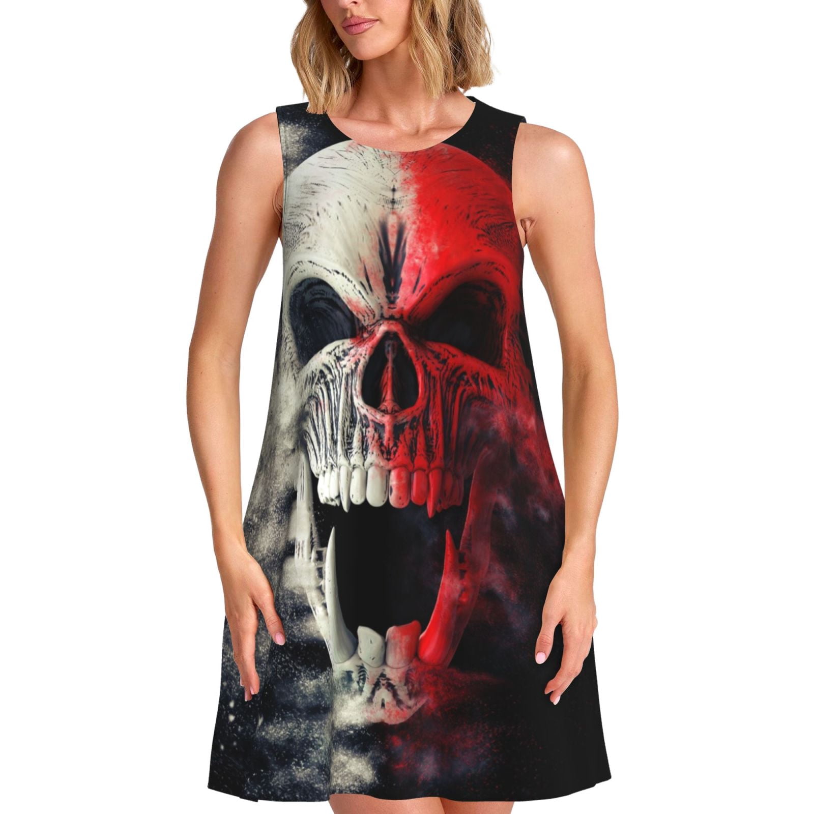 Lafuoo Red And White Screaming Demon Skull Pattern Women's Sleeveless ...
