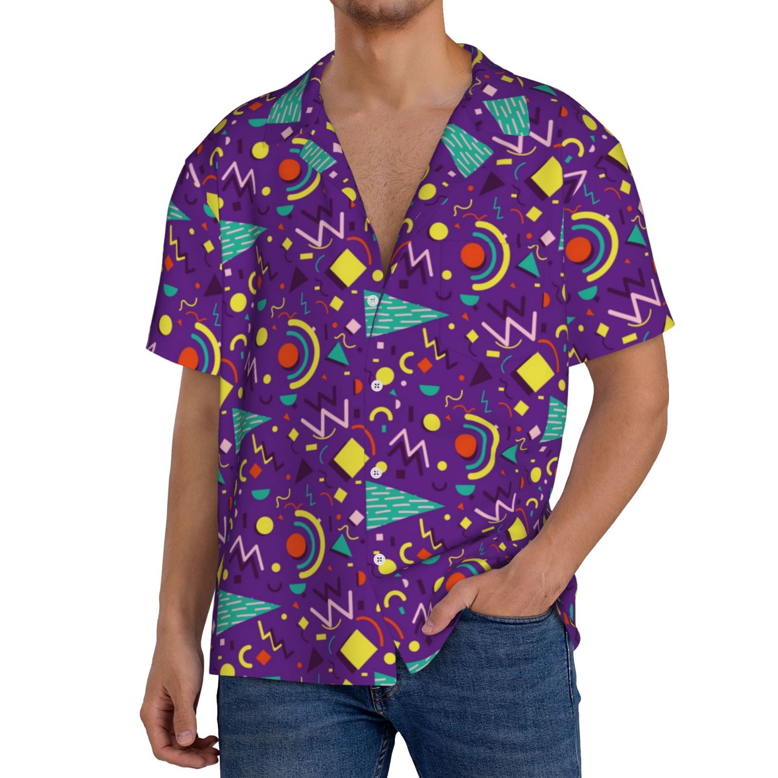 Lafuoo Retro 80s Style Pattern Men's Cuban Collar Short Sleeve Shirt ...