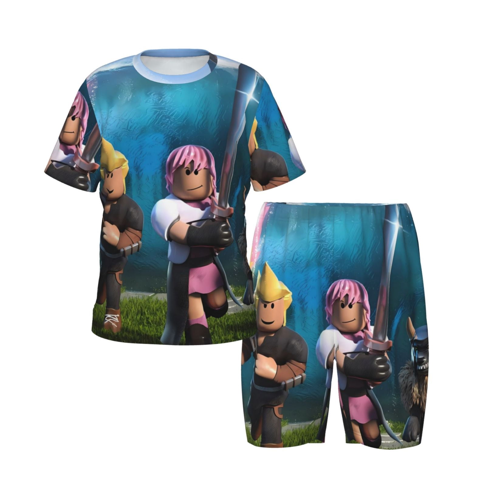 Lafuoo Roblox Pattern Children's Short-Sleeved Pajama Set, Round Neck ...