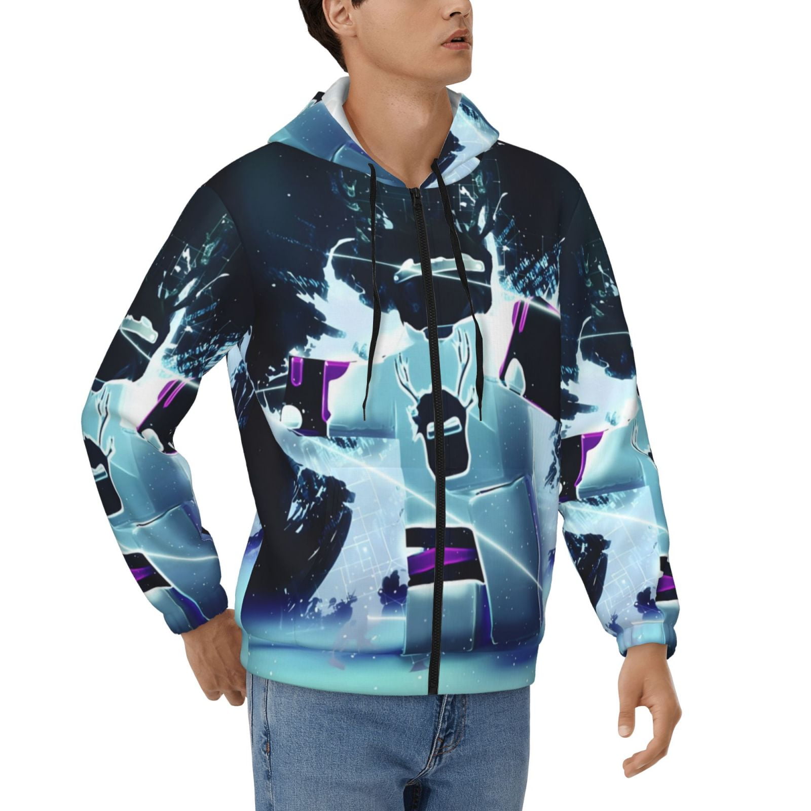 Lafuoo Roblox Pattern Men's Hooded Zip-Up Cardigan, Long-Sleeved Sport ...