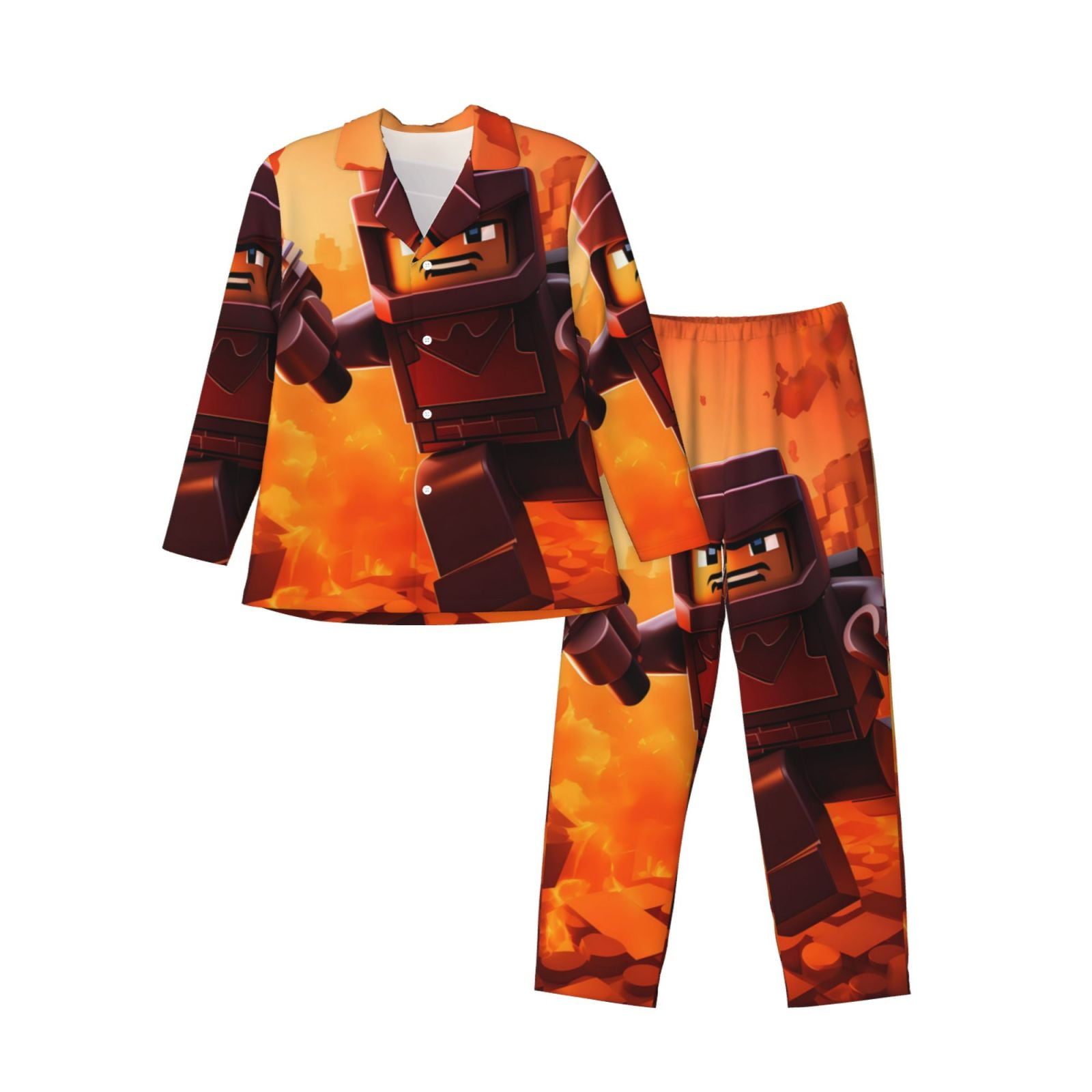 Lafuoo Roblox Pattern Men's Long Sleeve Cardigan Pajama Set, Button ...