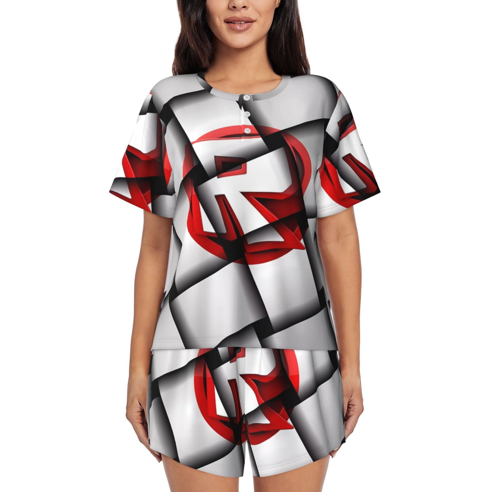 Lafuoo Roblox Pattern Women's Round Neck Short Sleeve Pajamas Set ...