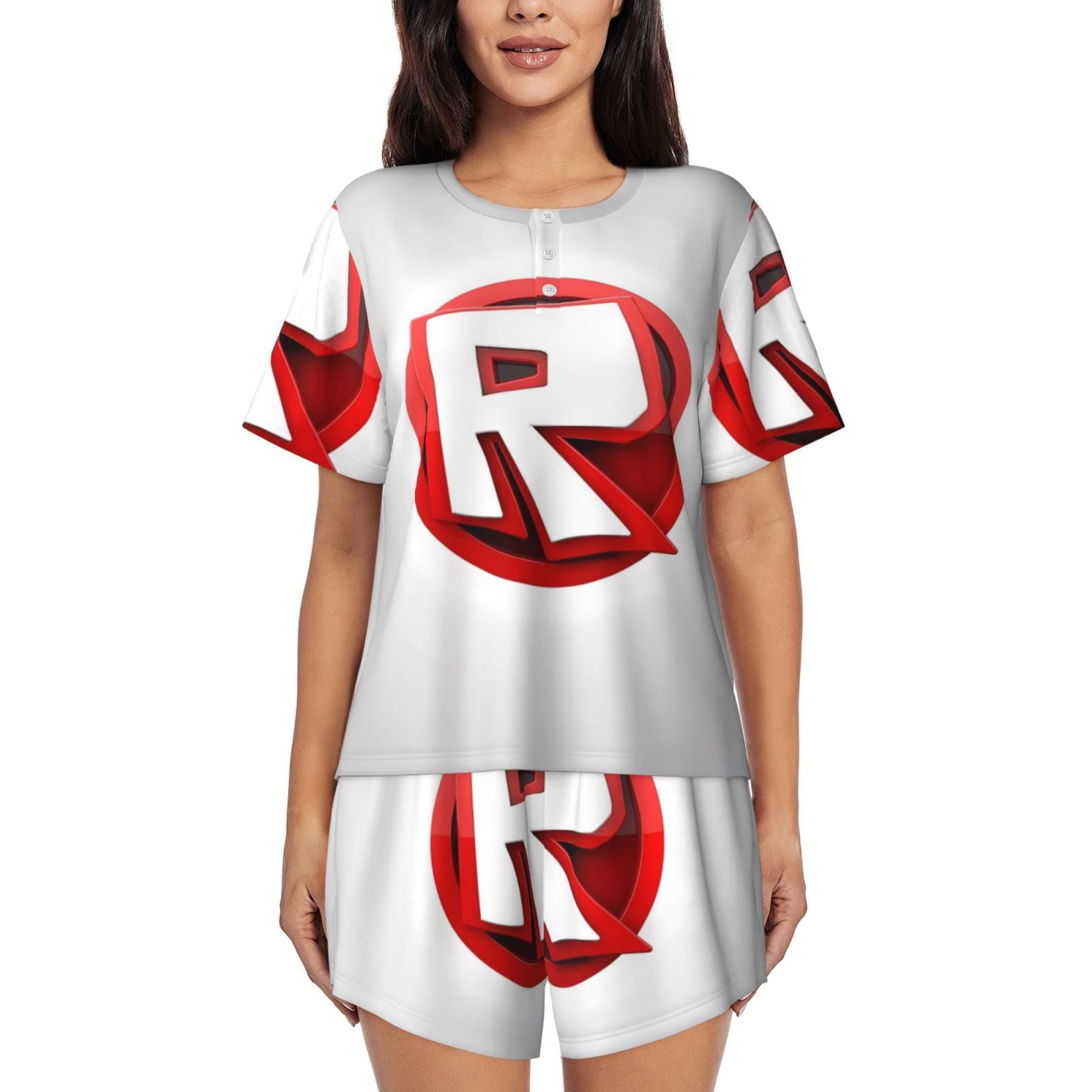 Lafuoo Roblox Pattern Women's Round Neck Short Sleeve Pajamas Set ...
