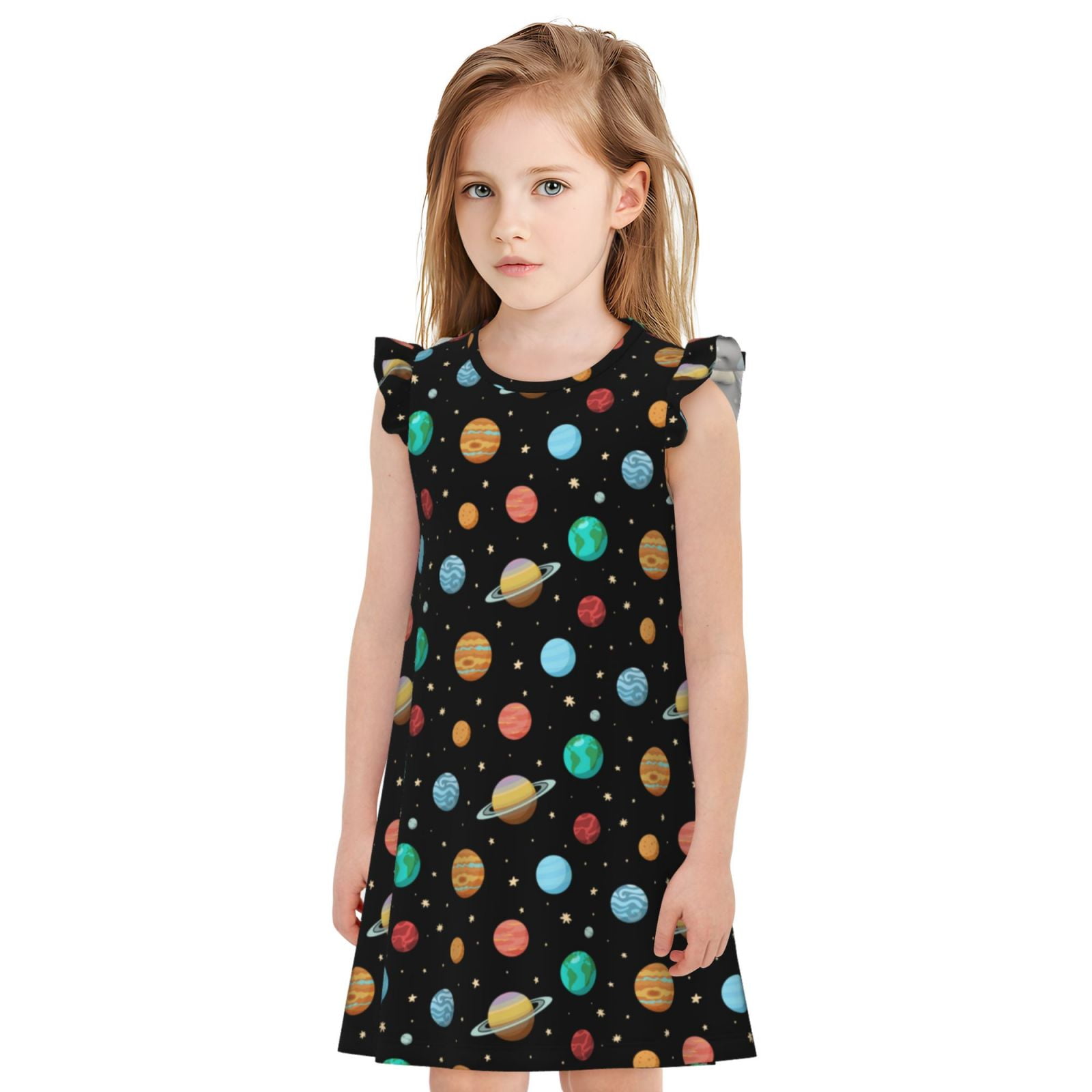 Lafuoo Solar System Planets Space Pattern Girls' Small Flying Sleeve ...