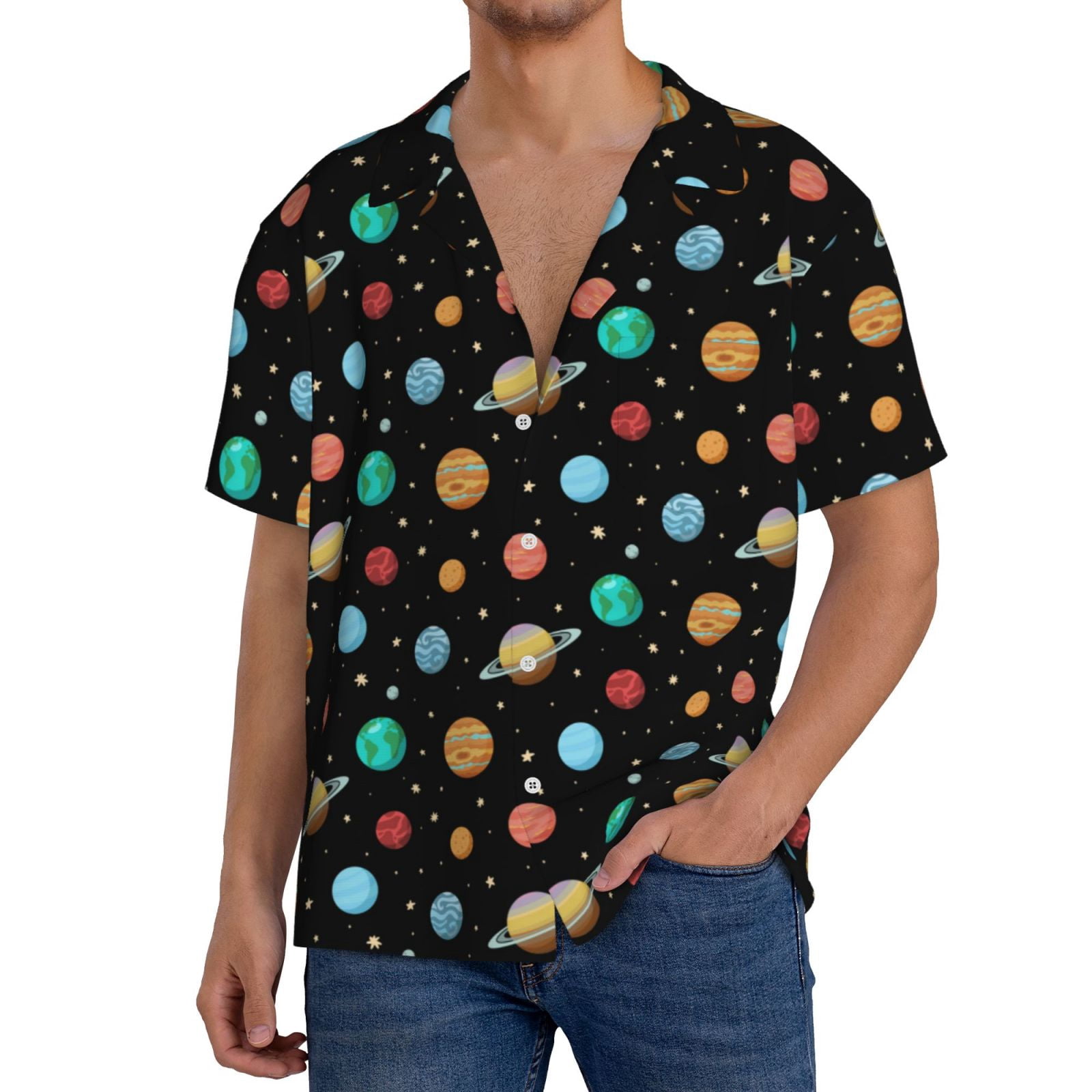 Lafuoo Solar System Planets Space Pattern Men's Cuban Collar Short ...