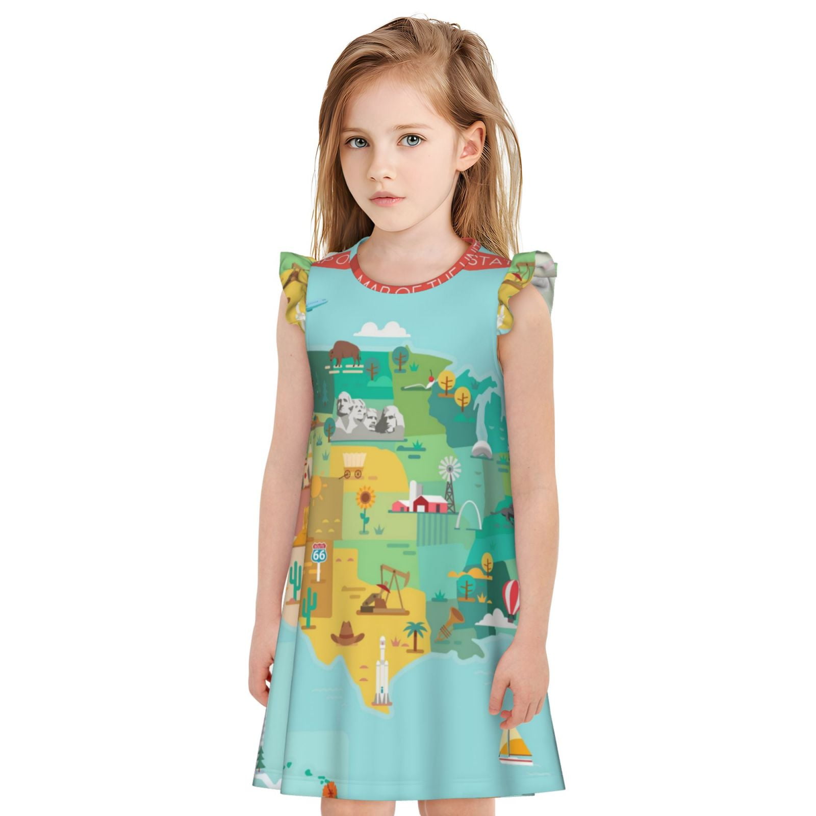 Lafuoo USA Tourist Map Pattern Girls' Small Flying Sleeve Nightdress ...