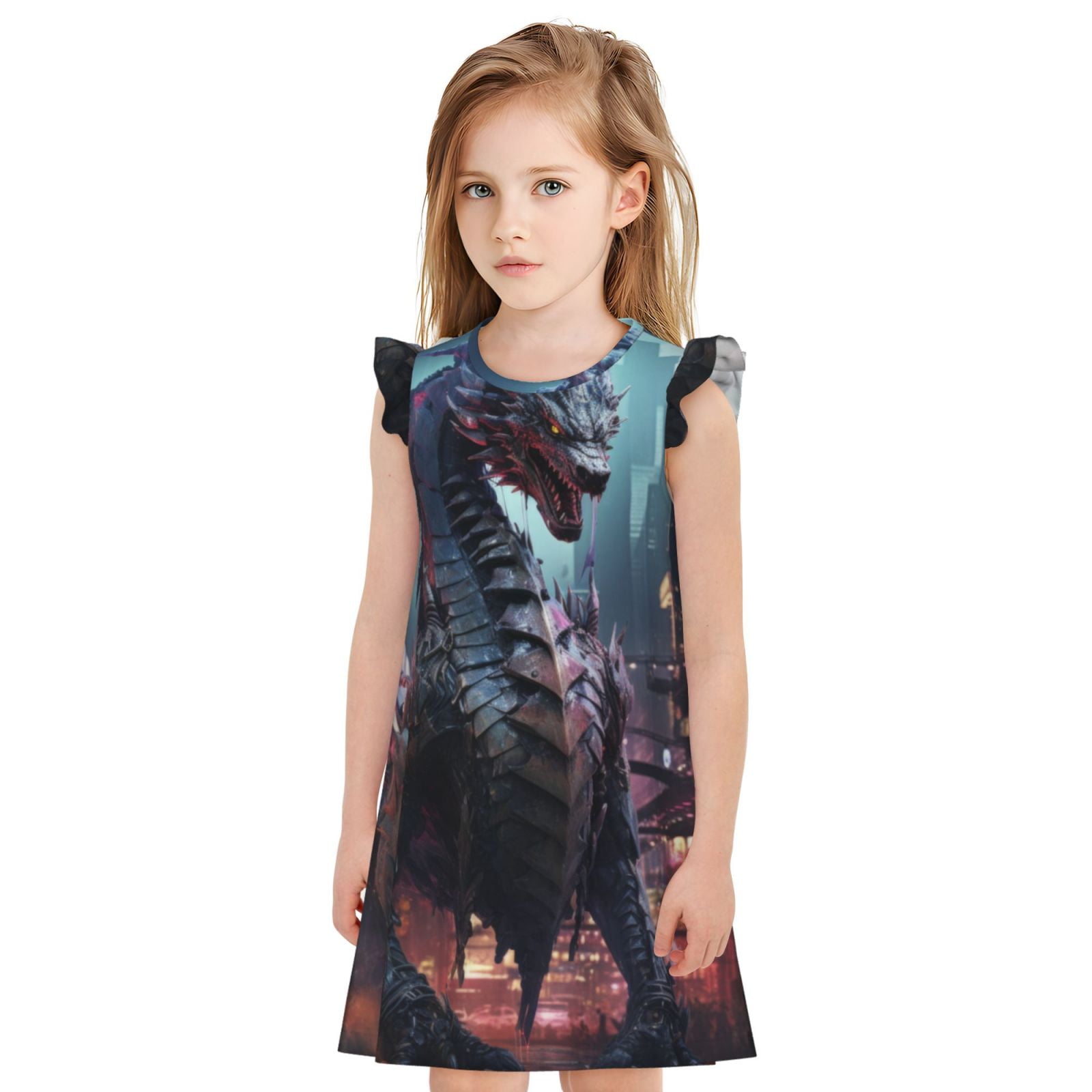 Lafuoo Urban Mechanical Dragon Pattern Girls' Small Flying Sleeve ...