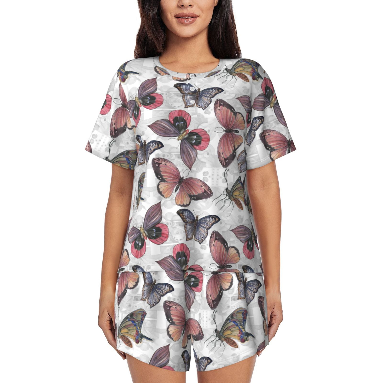 Lafuoo Vintage Butterflies Pattern Women's Round Neck Short Sleeve ...