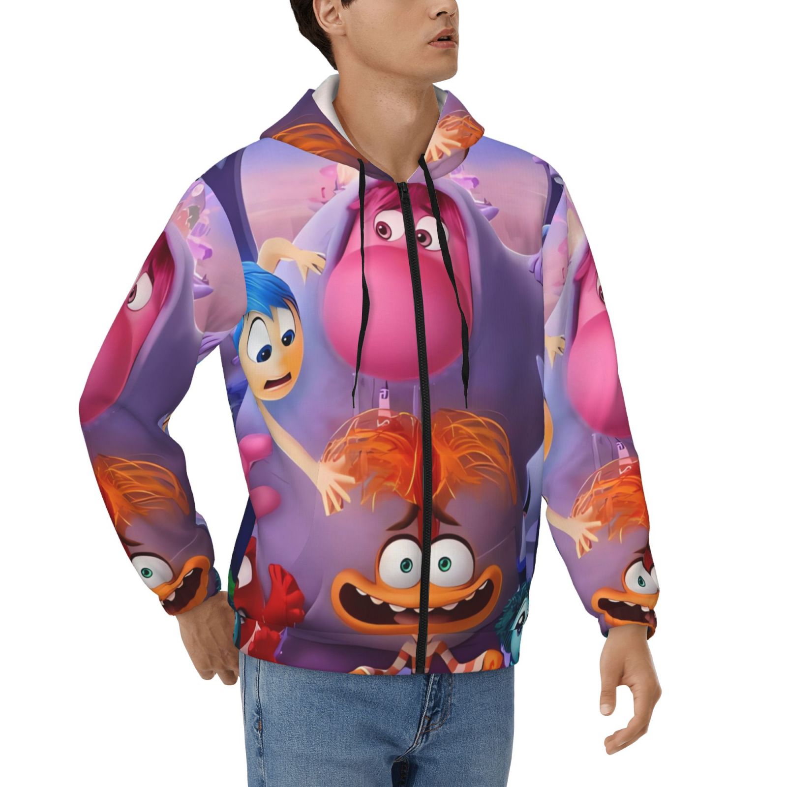 Lafuoo inside out 2 Pattern Men's Hooded Zip-Up Cardigan, Long-Sleeved ...