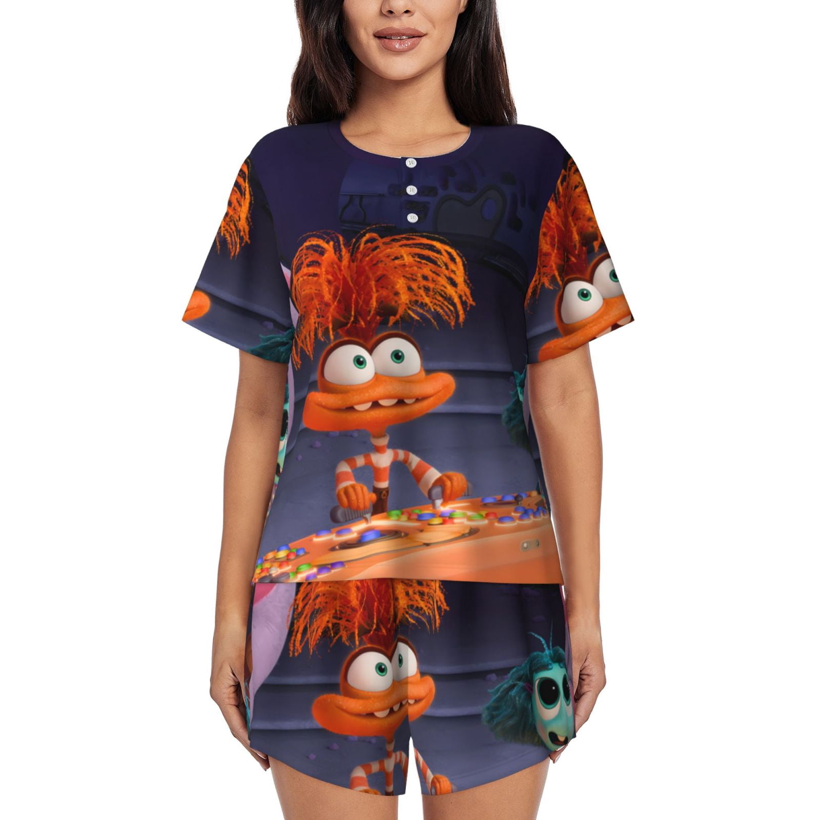 Lafuoo inside out 2 Pattern Women's Round Neck Short Sleeve Pajamas Set ...