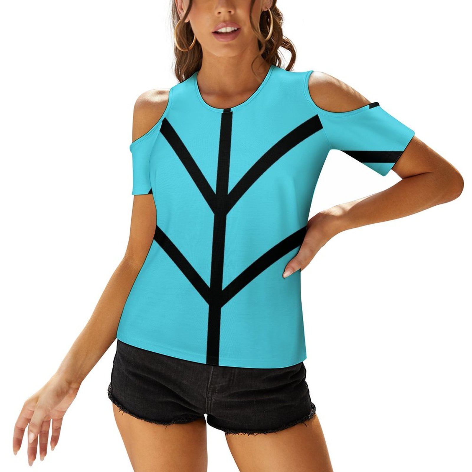 Lagertha Shield New Fashion Zip Off Shoulder Top Short-Sleeve Women Shirt Lagertha Vikings ...