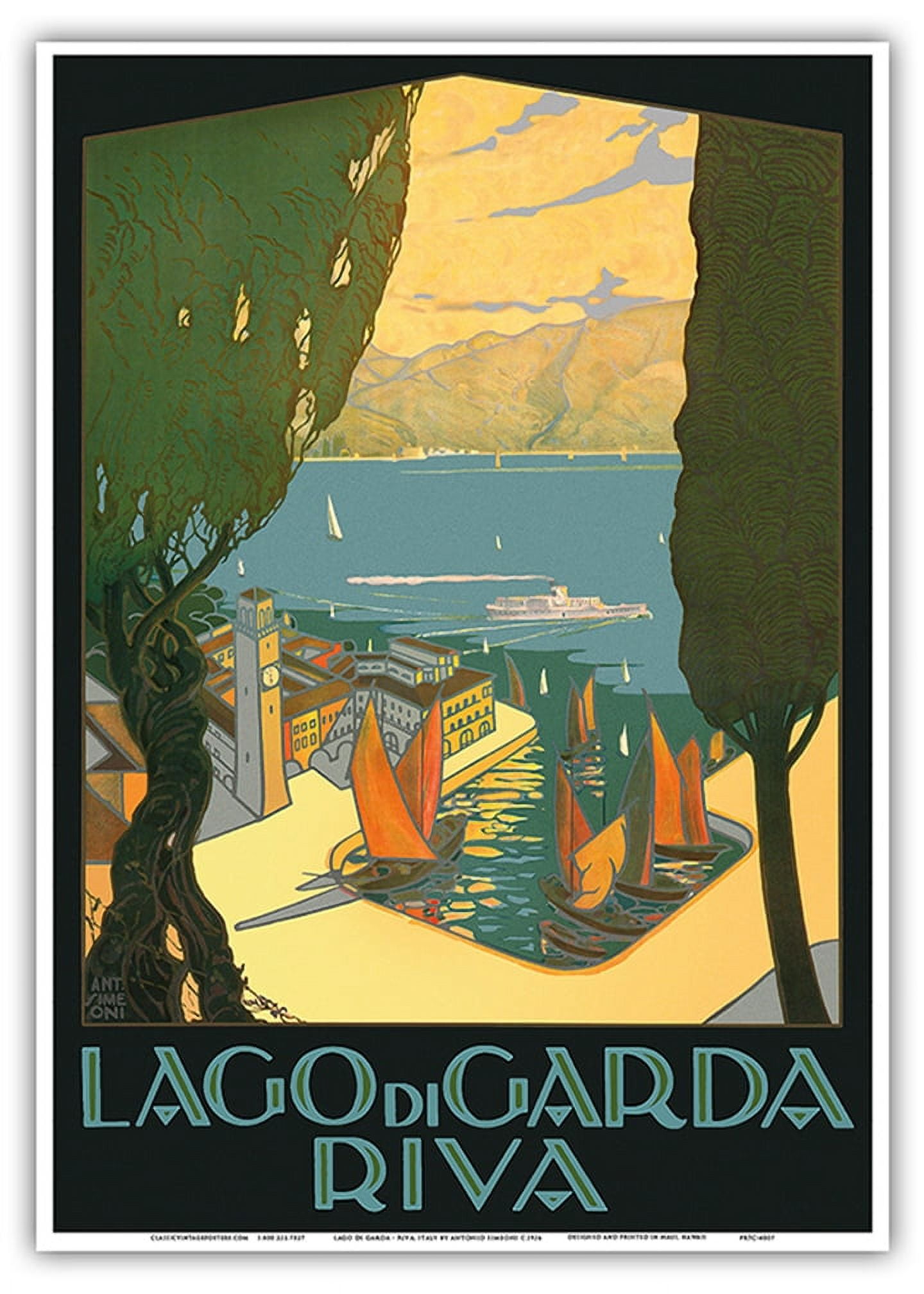 Lago di Garda (Lake Garda) - Riva Italy - Vintage Travel Poster by ...