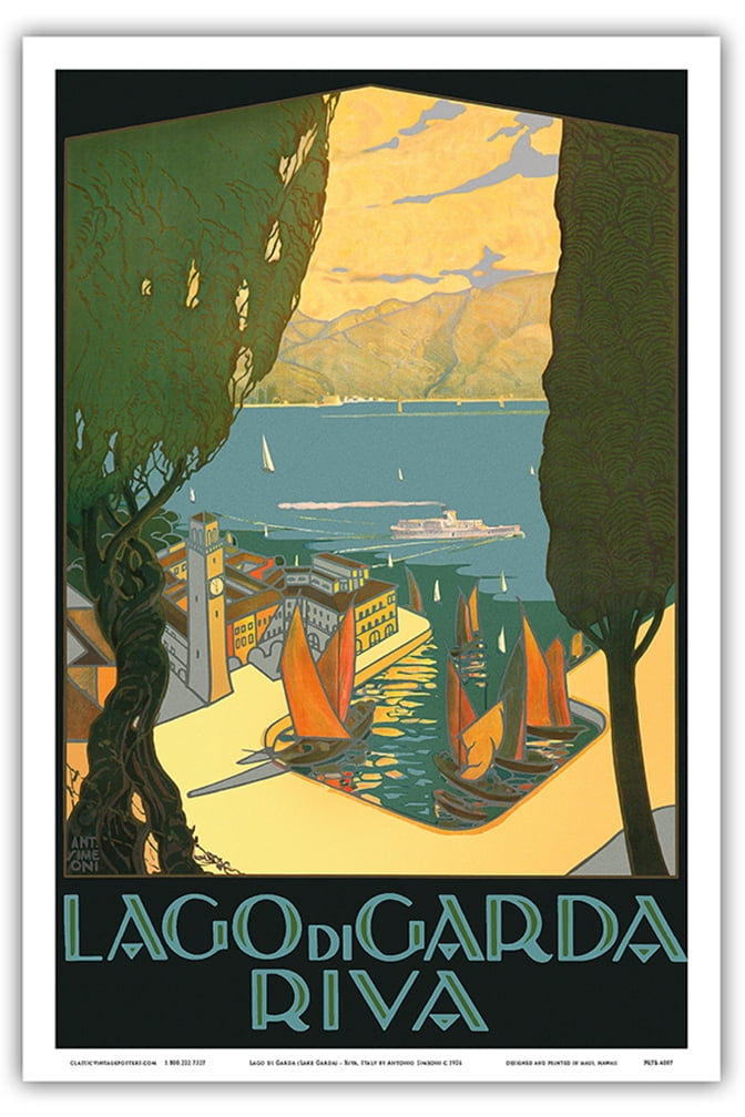 Lago di Garda (Lake Garda) - Riva Italy - Vintage Travel Poster by ...