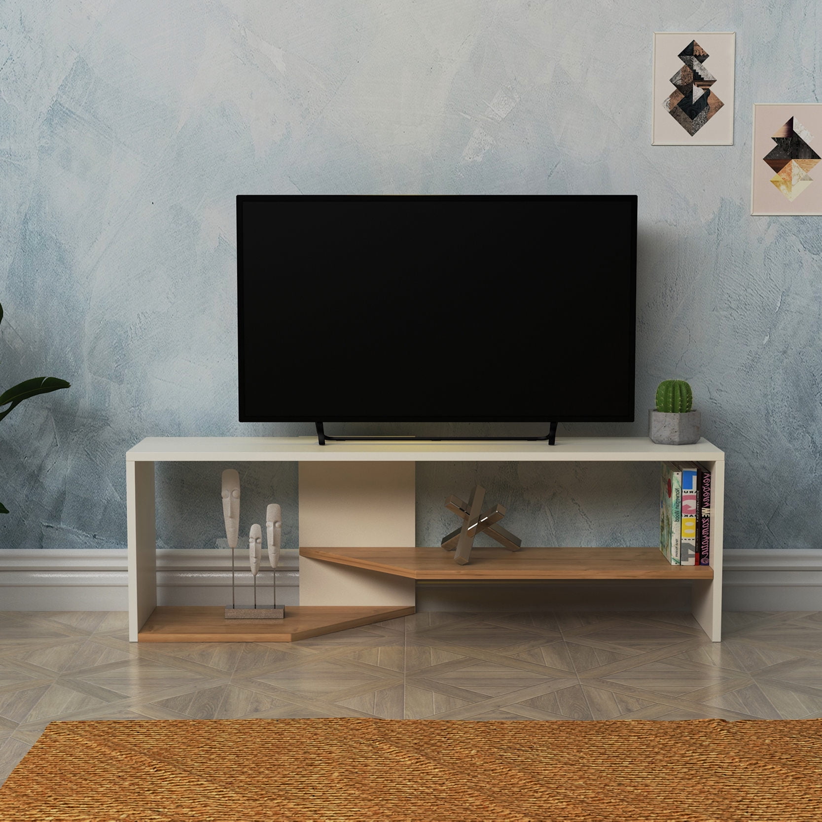 Lagomood - Vega, 1 Piece, White, Oak TV Stand - Walmart.com