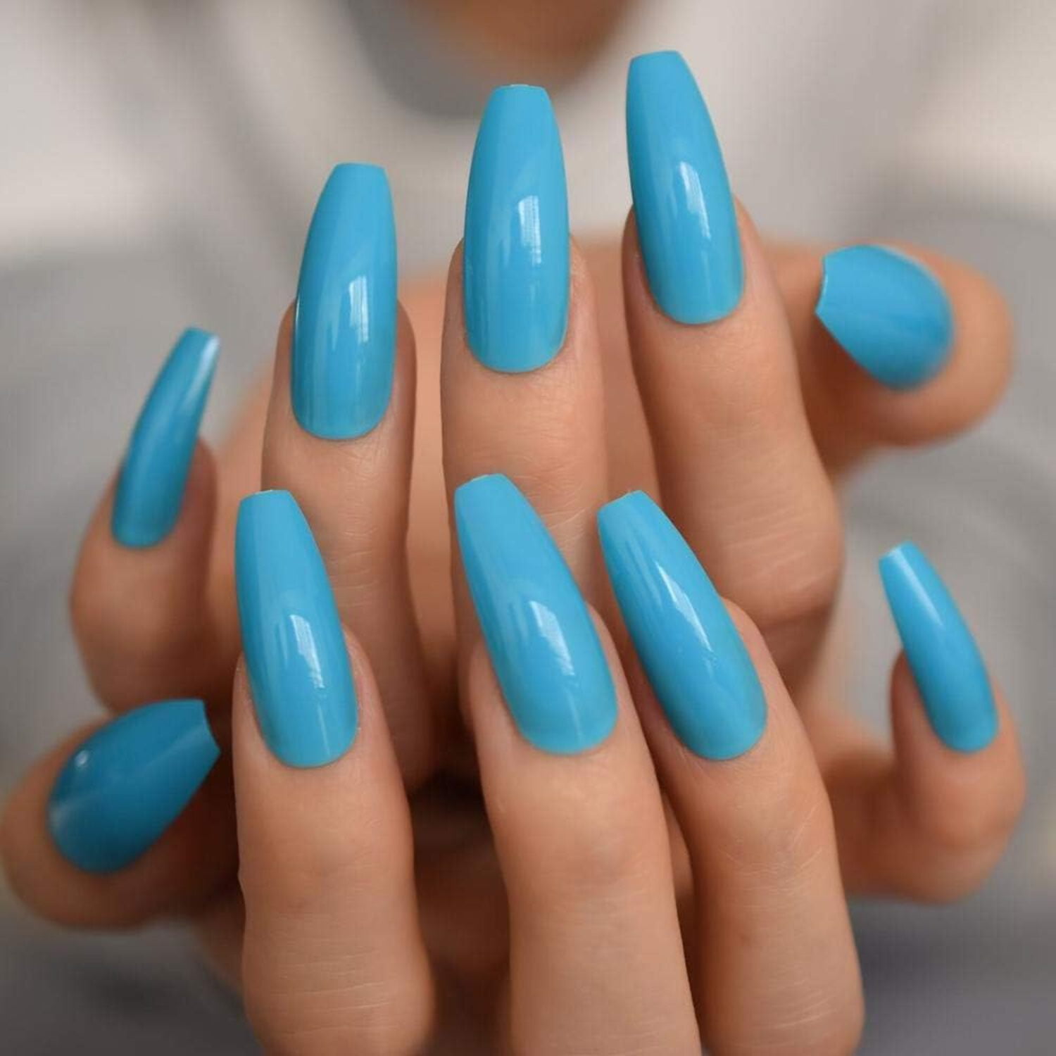 Lagoon Glow | Blue | Glossy | Ballerina | Extra Long | Reusable Press ...