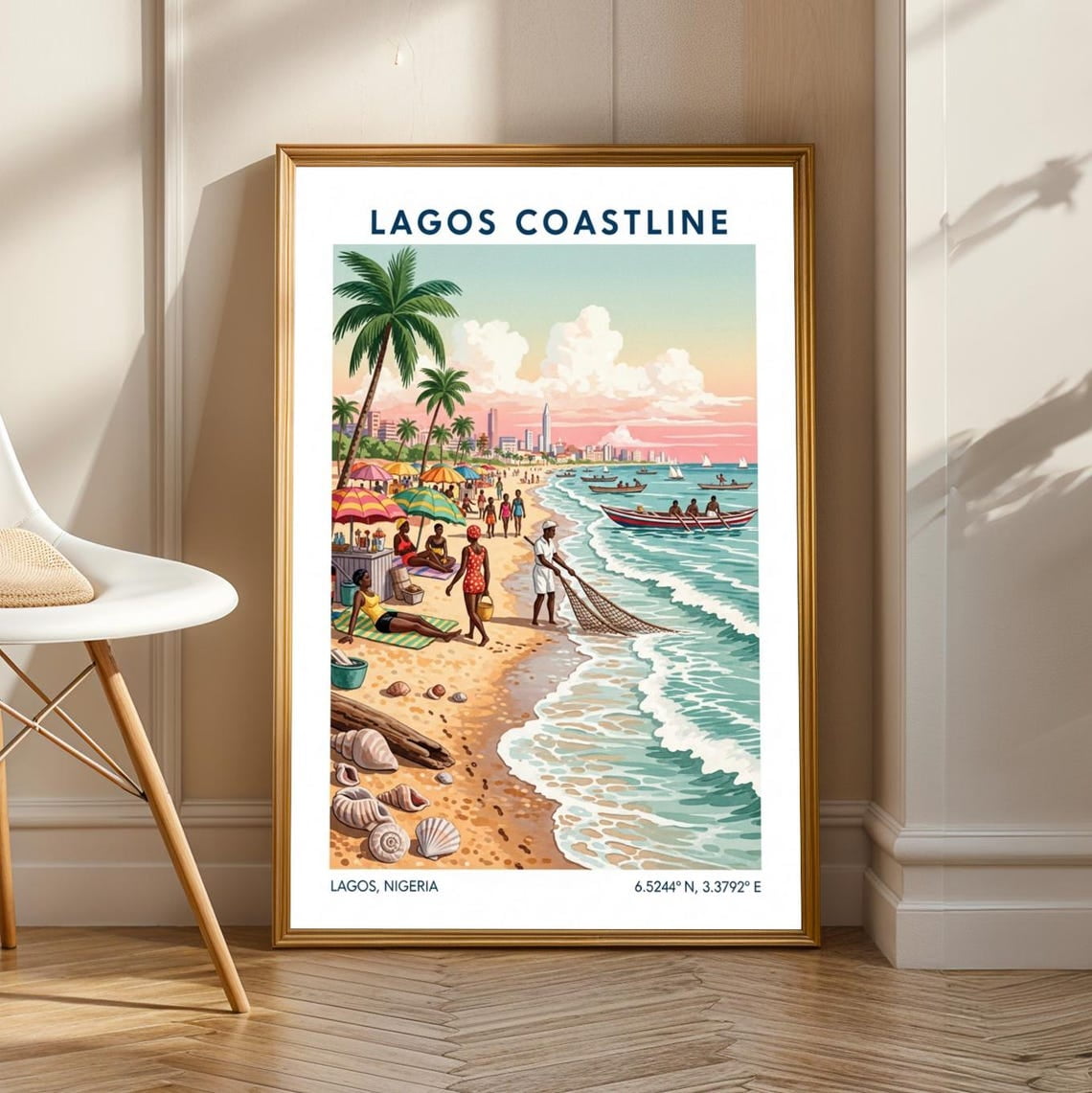 Lagos Beach Scene Poster: Vintage Gouache Tropical Travel Art, Unframed ...