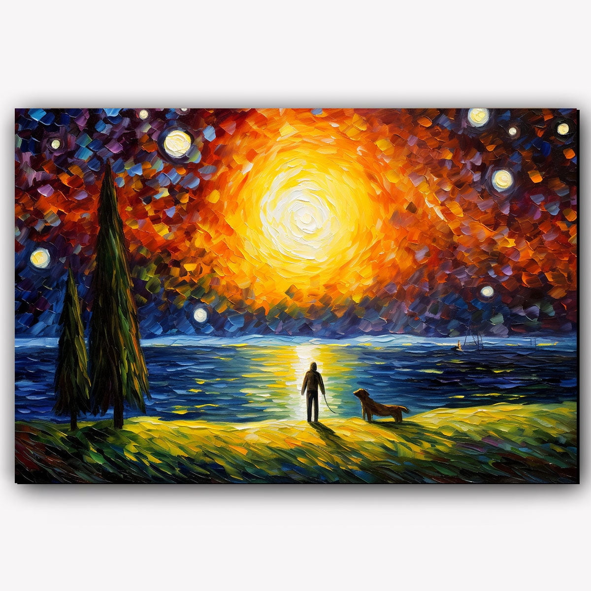 Lagotto Romagnolo Canvas Wall Art with Starry Night Van Gogh Painting ...