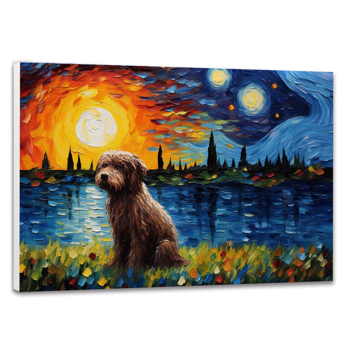 Lagotto Romagnolo Canvas Wall Art with Starry Night Van Gogh Painting ...