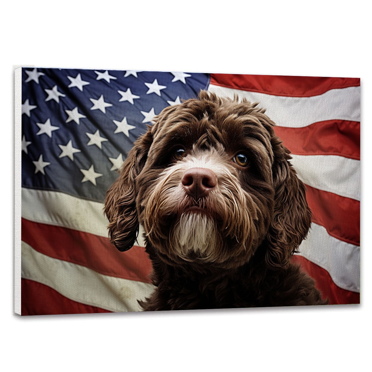 Lagotto Romagnolo Dog Canvas with American Flag Canvas Wall Art Dog Canvas Pictures for Wall ...