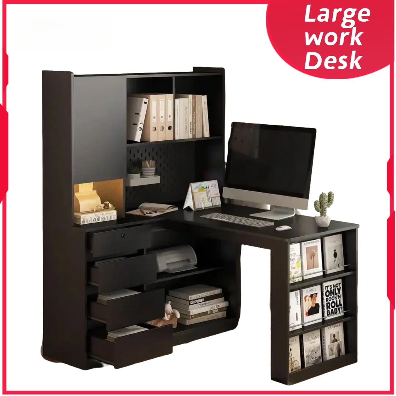 Lagre Computer Desk with Bookshelf & Hutch, Modern Corner Work Desk ...
