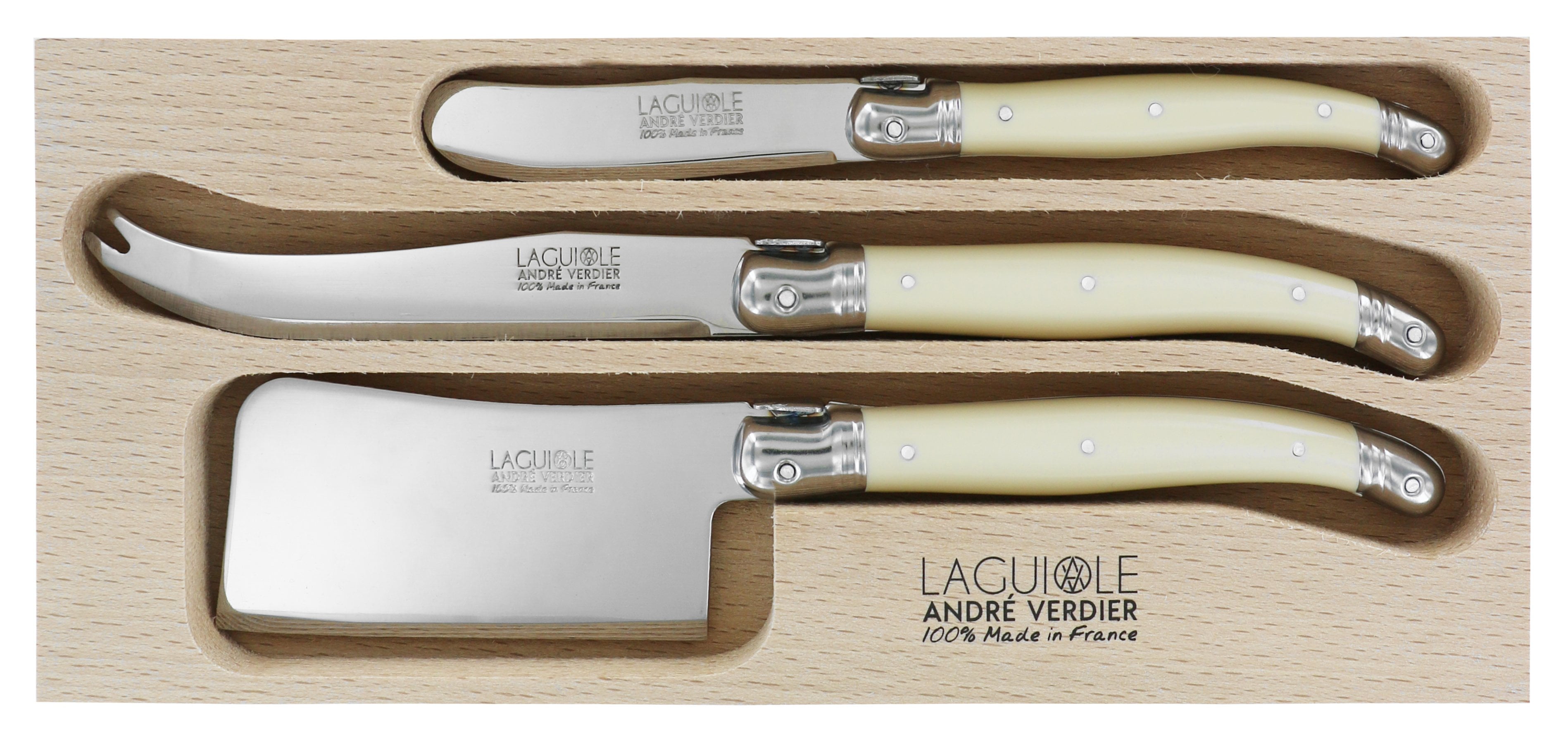 Laguiole Andre Verdier Cheese Knives 3-Piece Set Sandwich Knife, Cleaver, Large Cheese Knife ...