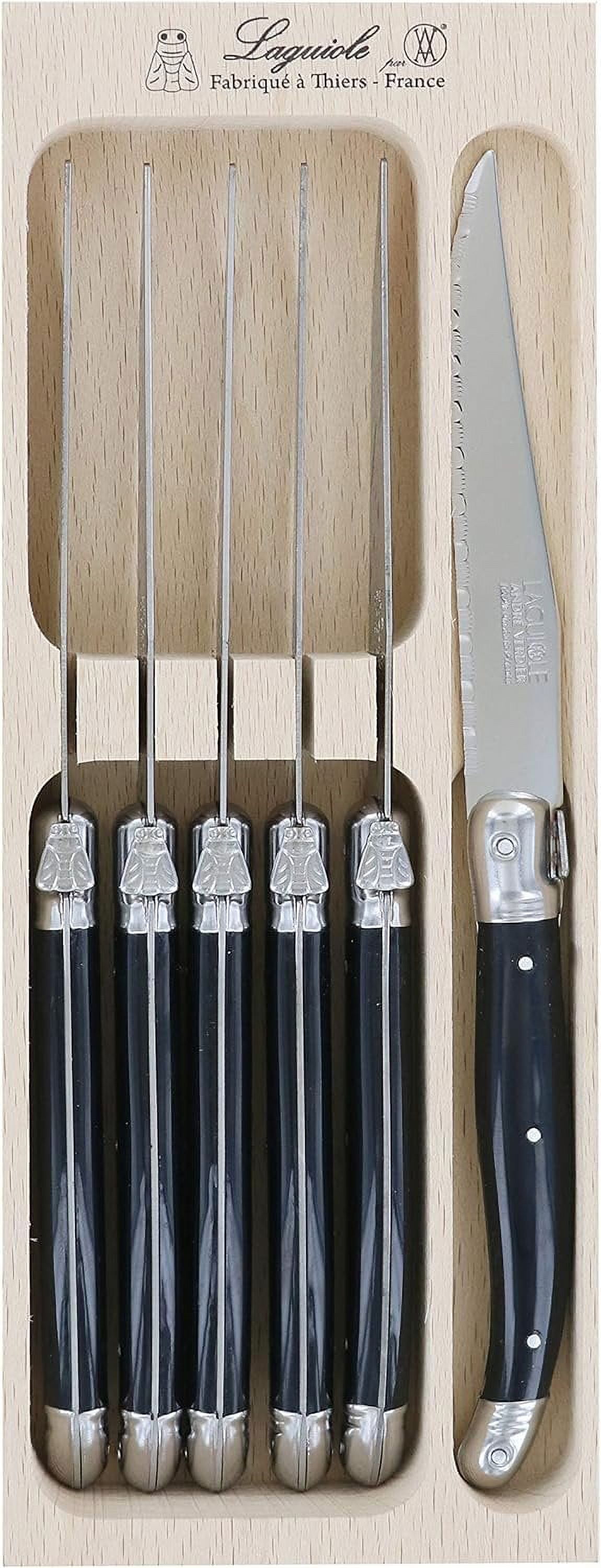 Laguiole Andre Verdier Debutant 6 Piece Steak Knife Set, Black, Made In ...