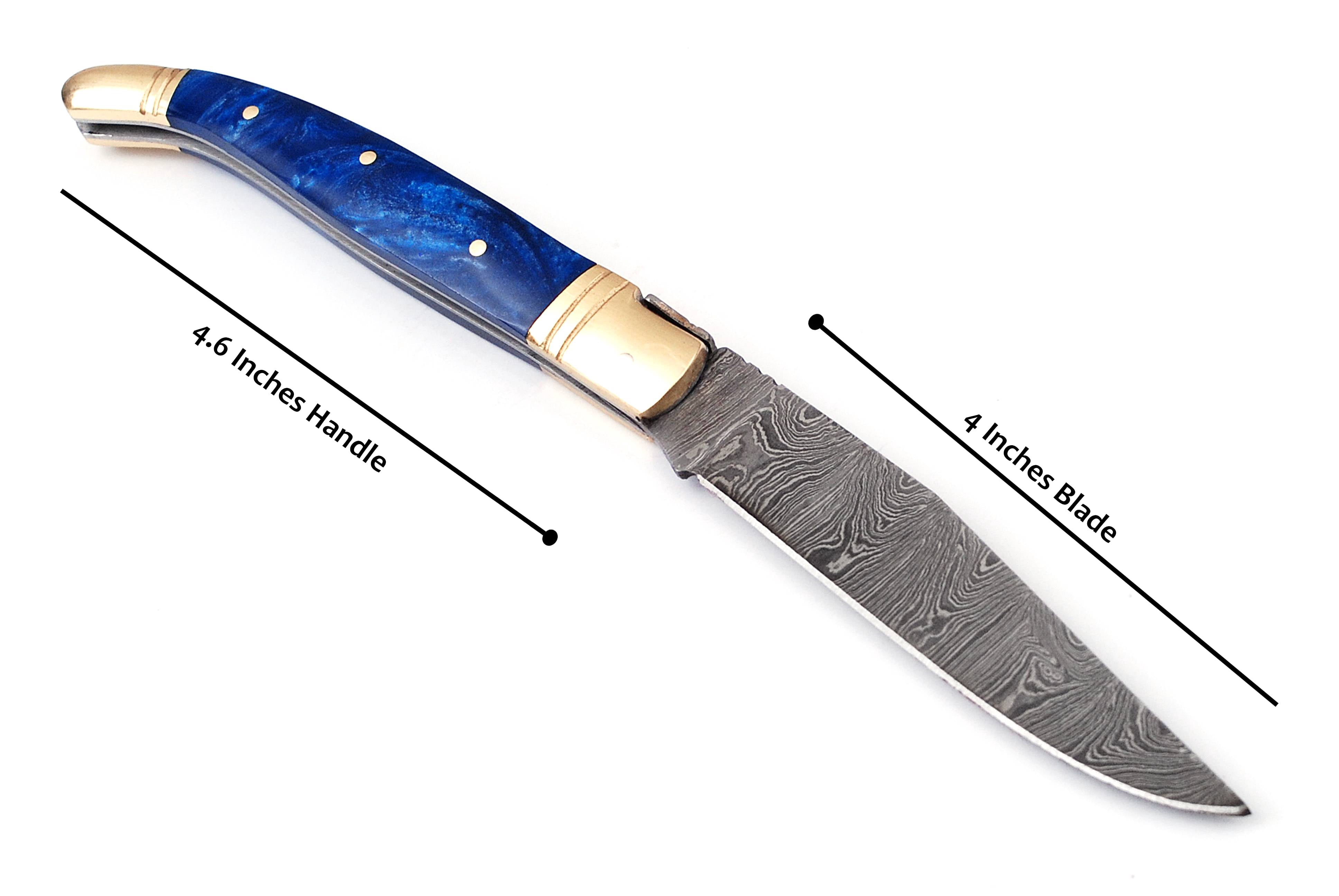 Laguiole Folding Damascus steel knife, 8.5" Long with 4" hand forged ...