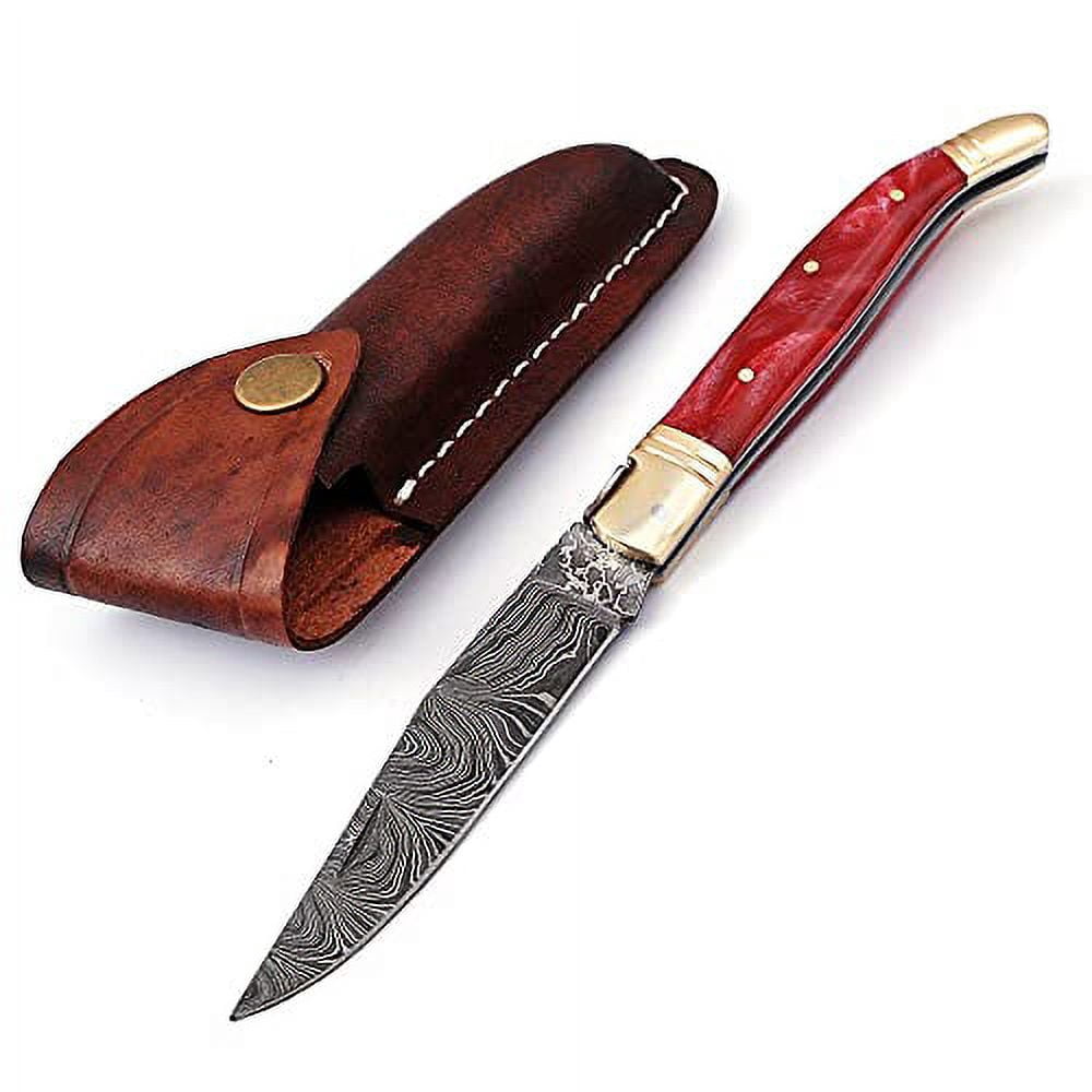 Laguiole Folding Damascus steel knife, 85" Long with 4" hand forged ...