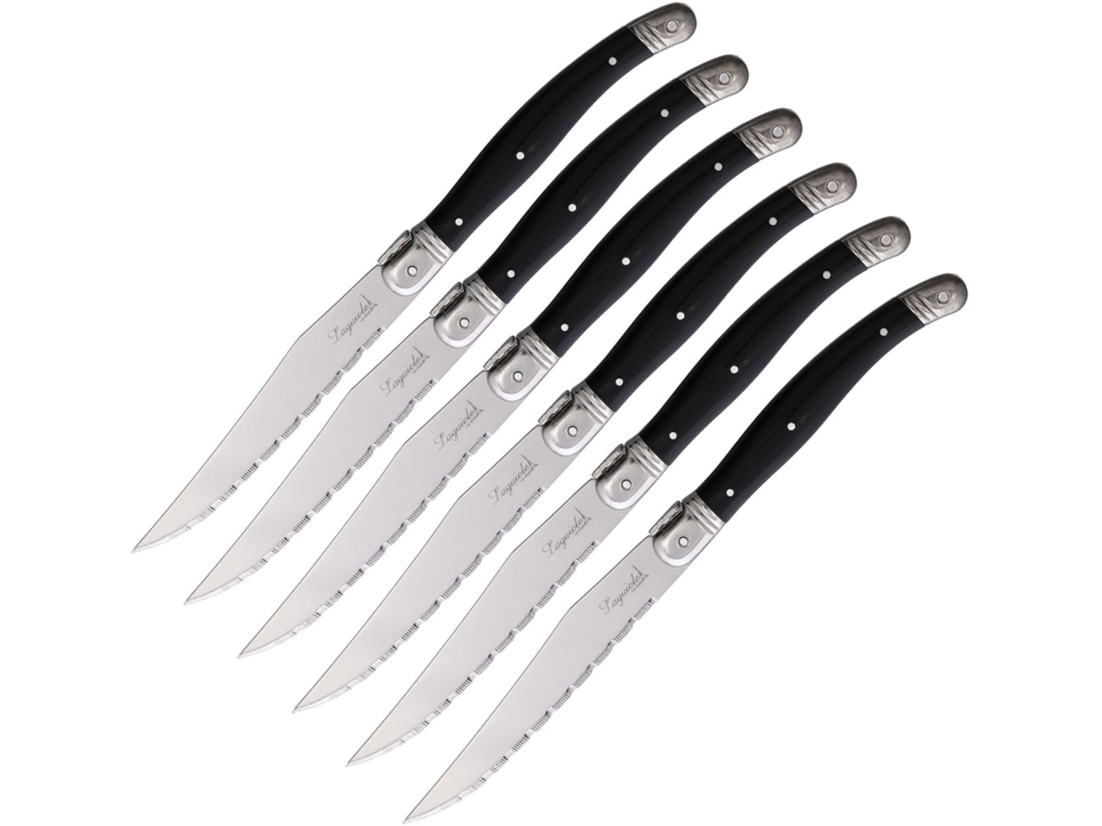 Laguiole LAG6B 6-Piece Black Handle Serrated Blade Steak Knives ...