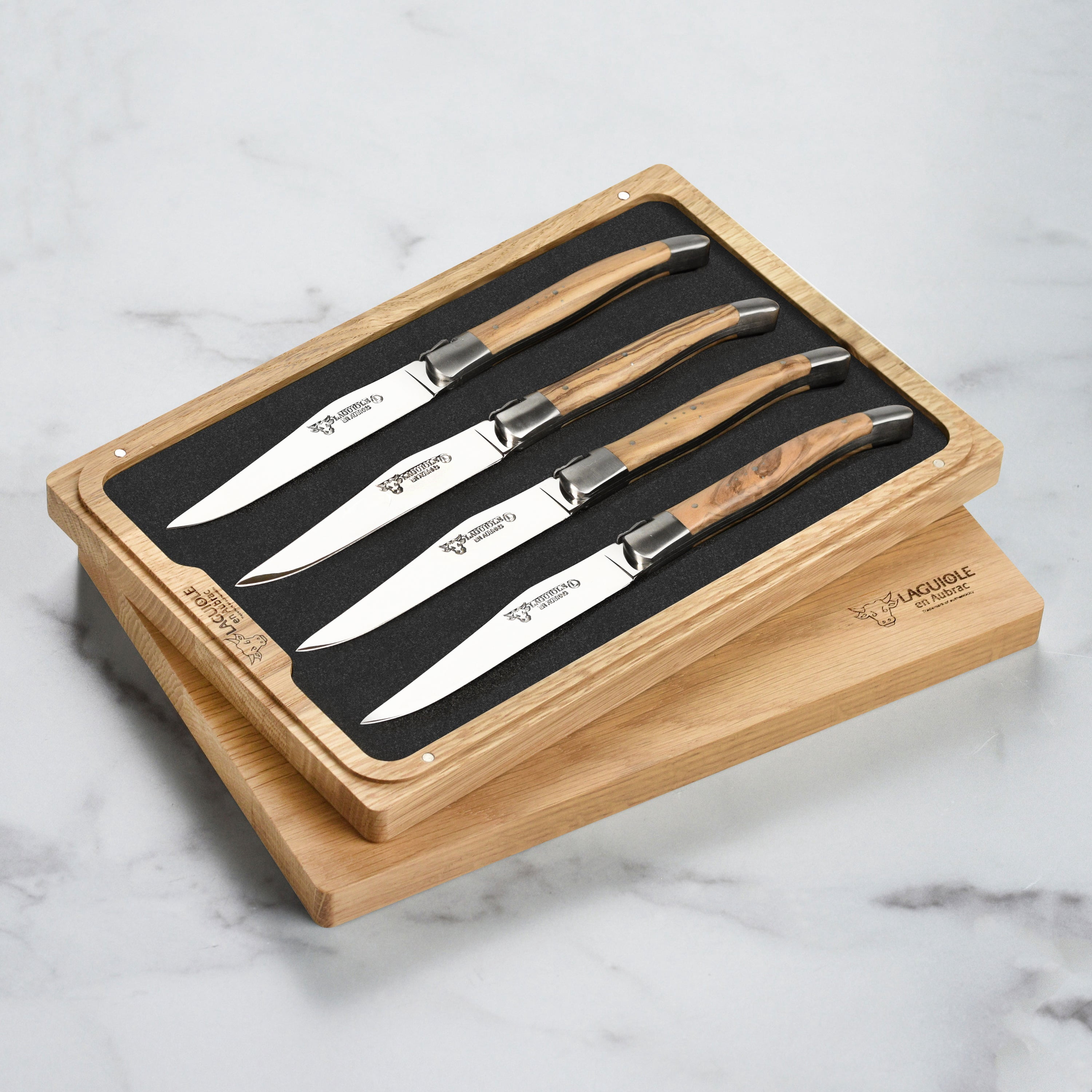 Laguiole en Aubrac 4 Piece Stainless Steel Steak Knife Set with Olive ...