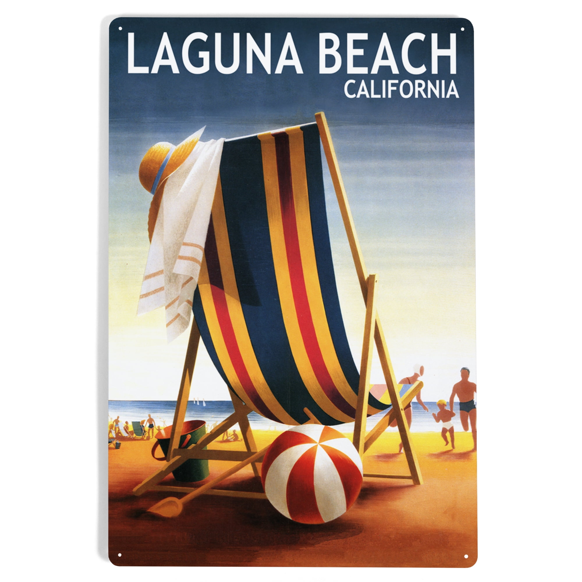 Laguna Beach, California, Beach Chair and Ball (12x18 Aluminum Art ...