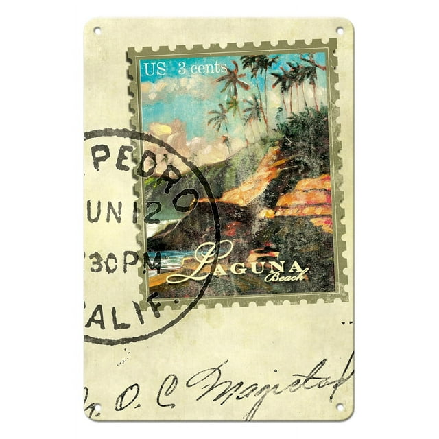Laguna Beach California - Postage Stamp - Original Collage Art by Wade ...