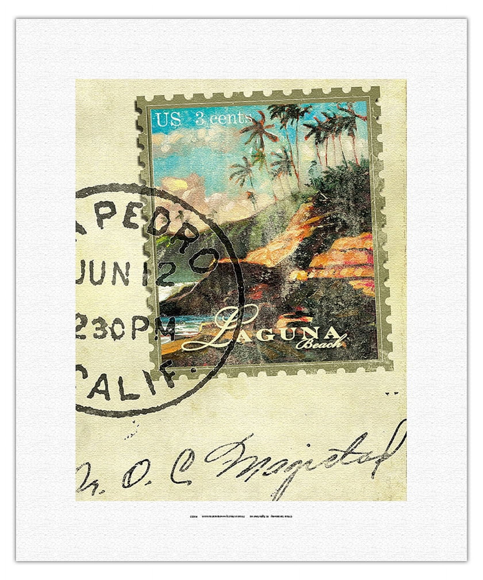 Laguna Beach California - Postage Stamp - Original Collage Art by Wade ...