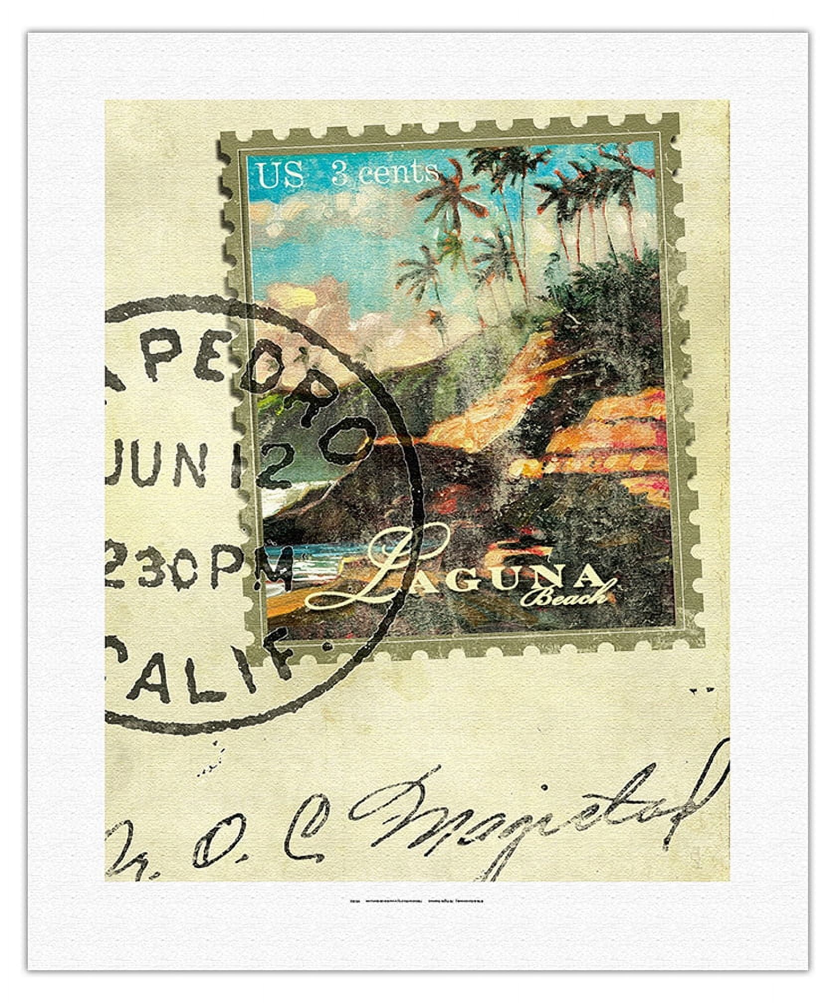 Laguna Beach California - Postage Stamp - Original Collage Art by Wade ...