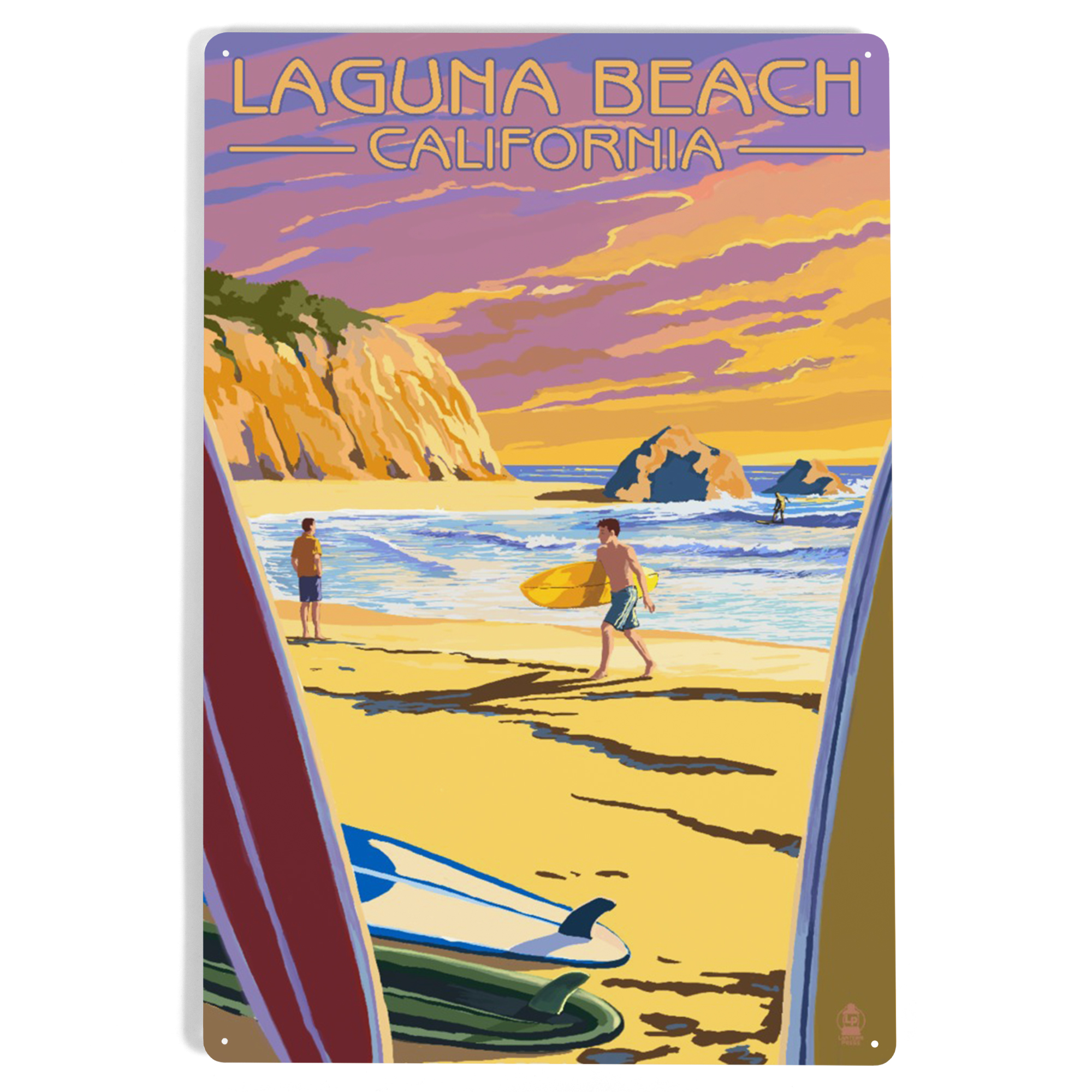 Laguna Beach, California, Surfers at Sunset (12x18 Aluminum Art, Indoor ...