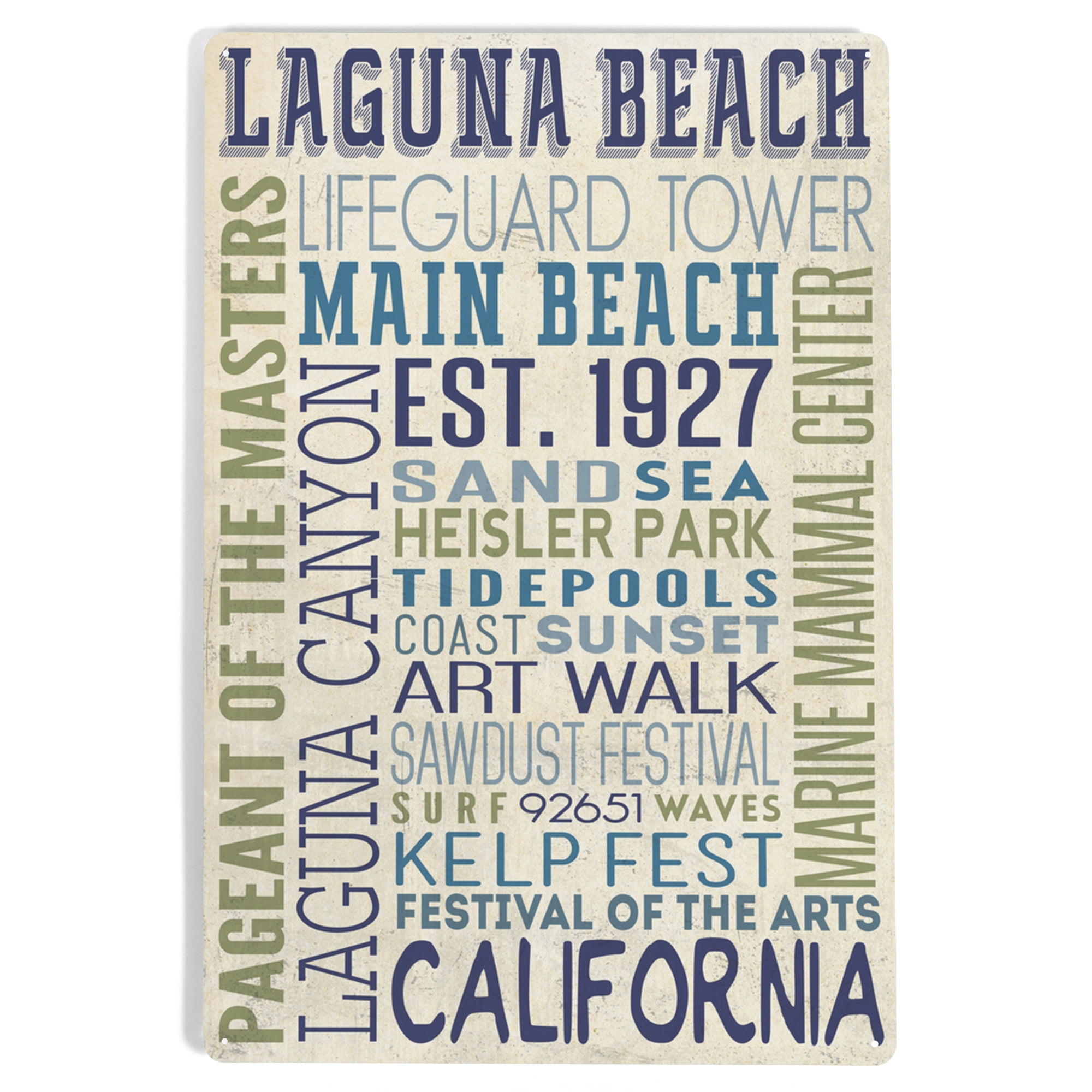 Laguna Beach, California, Typography (12x18 Aluminum Art, Indoor ...