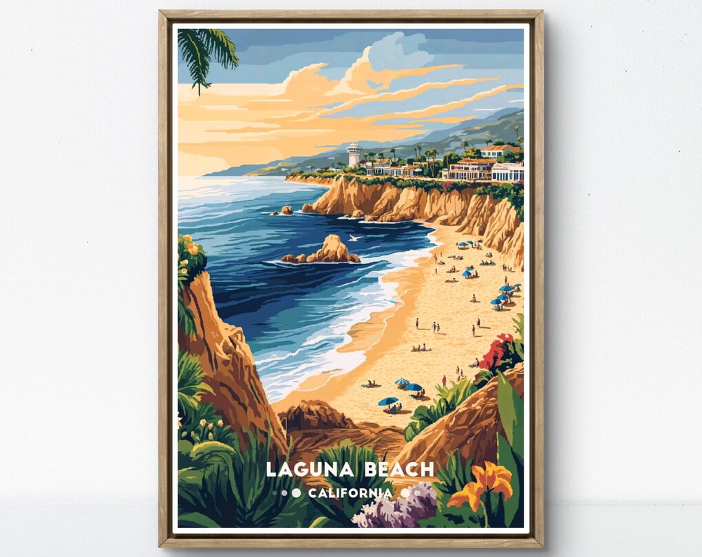 Laguna Beach Poster, California Coastal Print, Retro Beach Scene ...