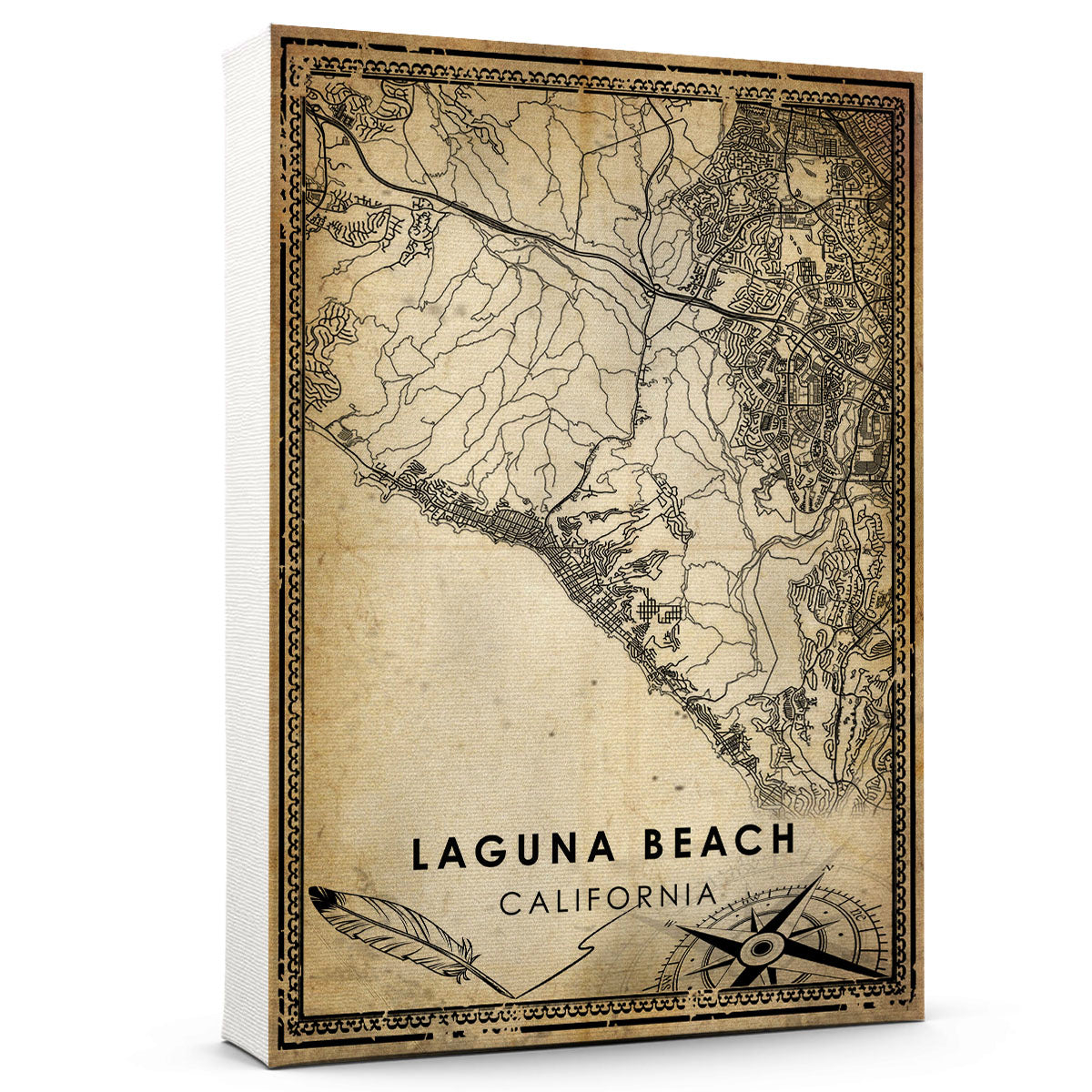Laguna Beach Vintage Map Prints Canvas, California Map Art Canvas ...