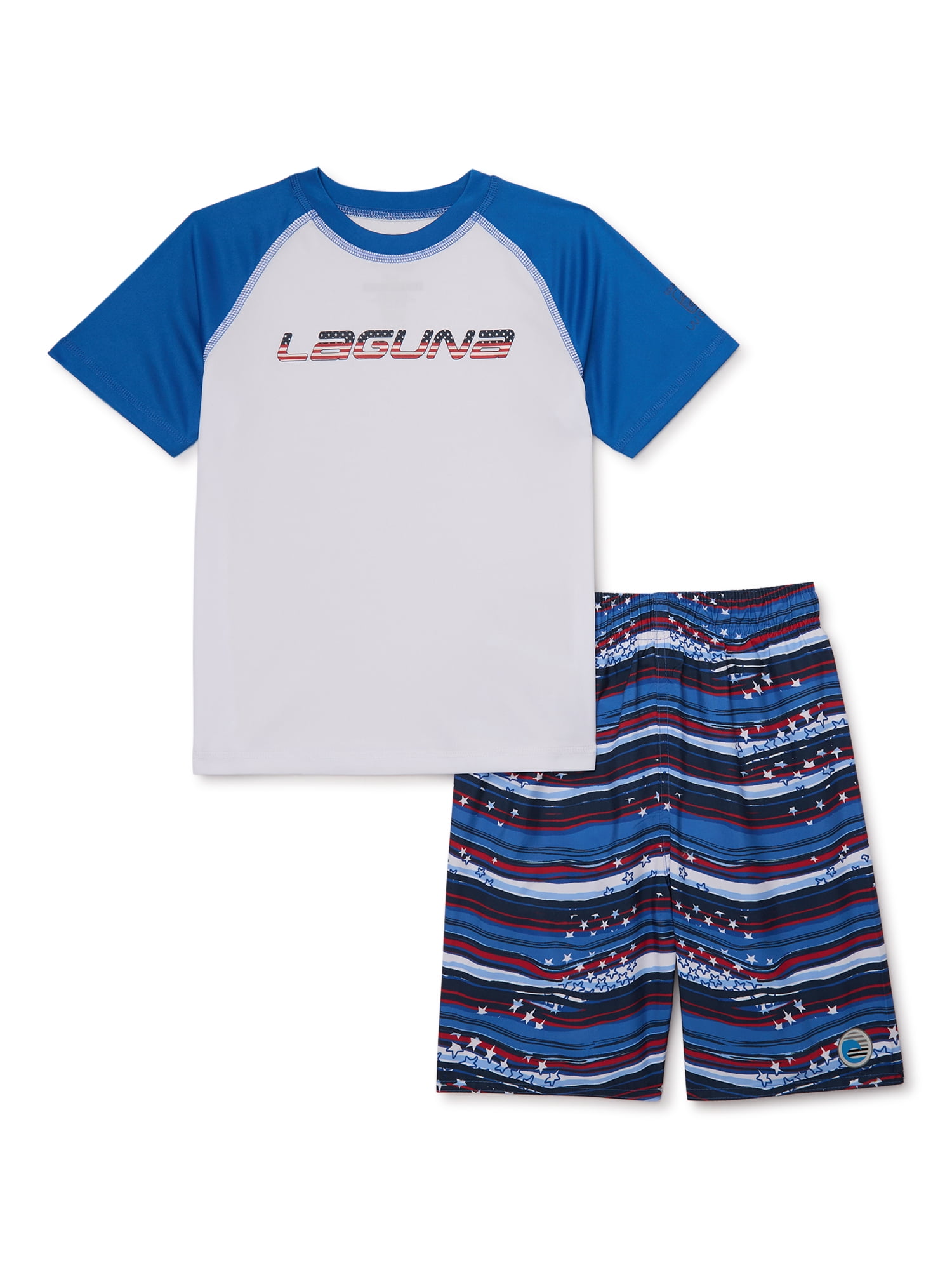 Laguna Boys Americana Rashguard and Swim Trunks Set with UPF 50, Sizes ...